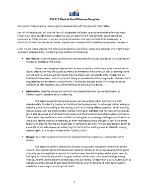 PSY 215 Project One - Assignments from abnormal psychology - PSY 215 ...