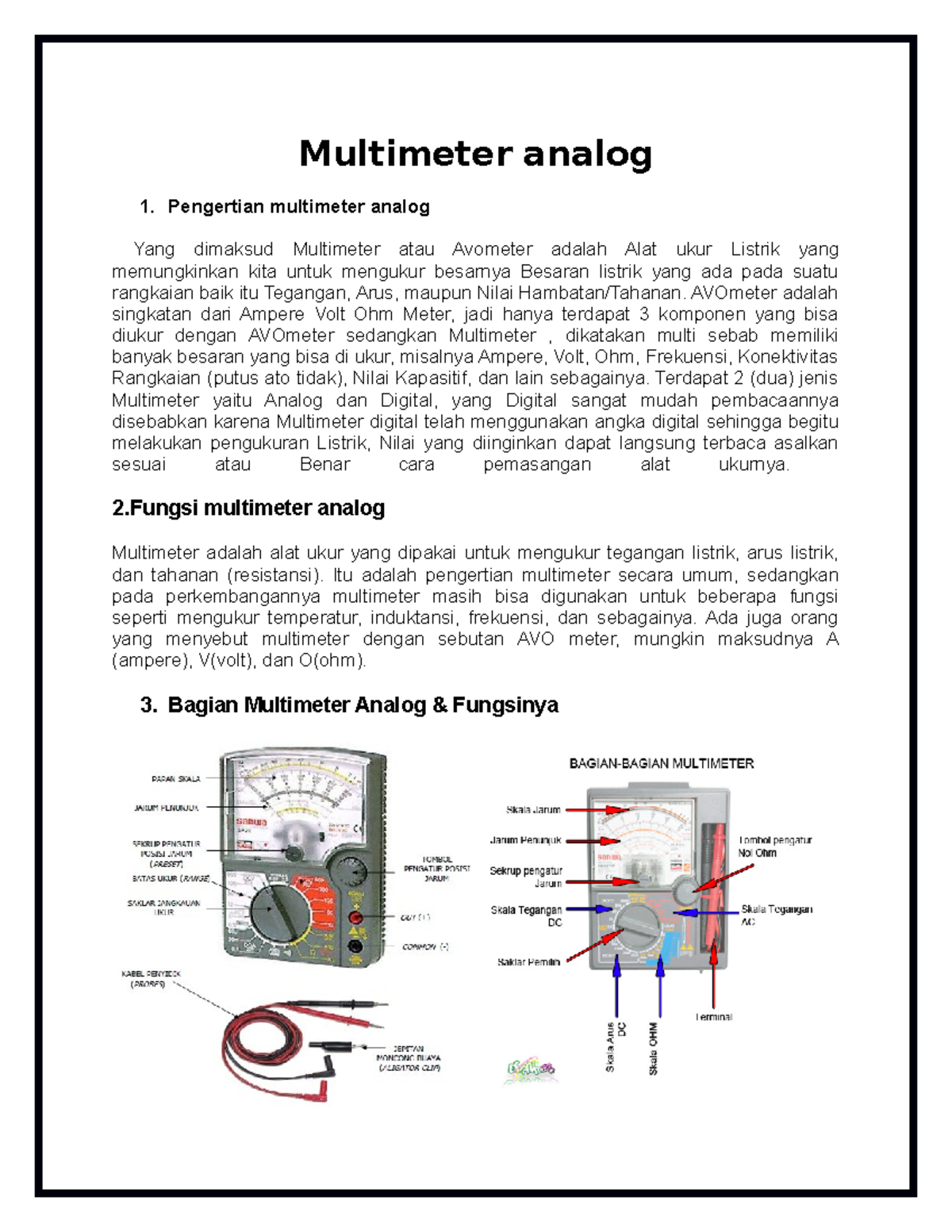 Bahan Multimeter Analog - Multimeter analog 1. Pengertian multimeter analog Yang dimaksud ...