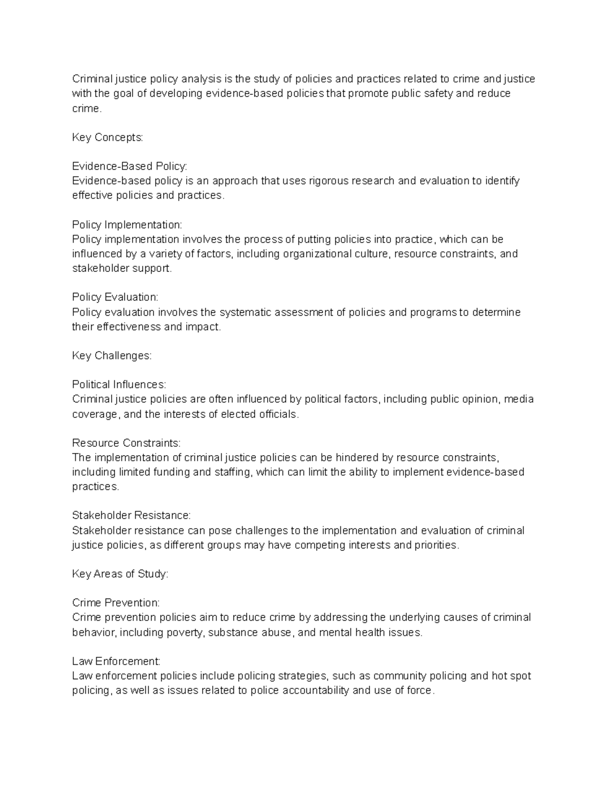 Criminal Justice Policy Analysis - Key Concepts: Evidence-Based Policy ...