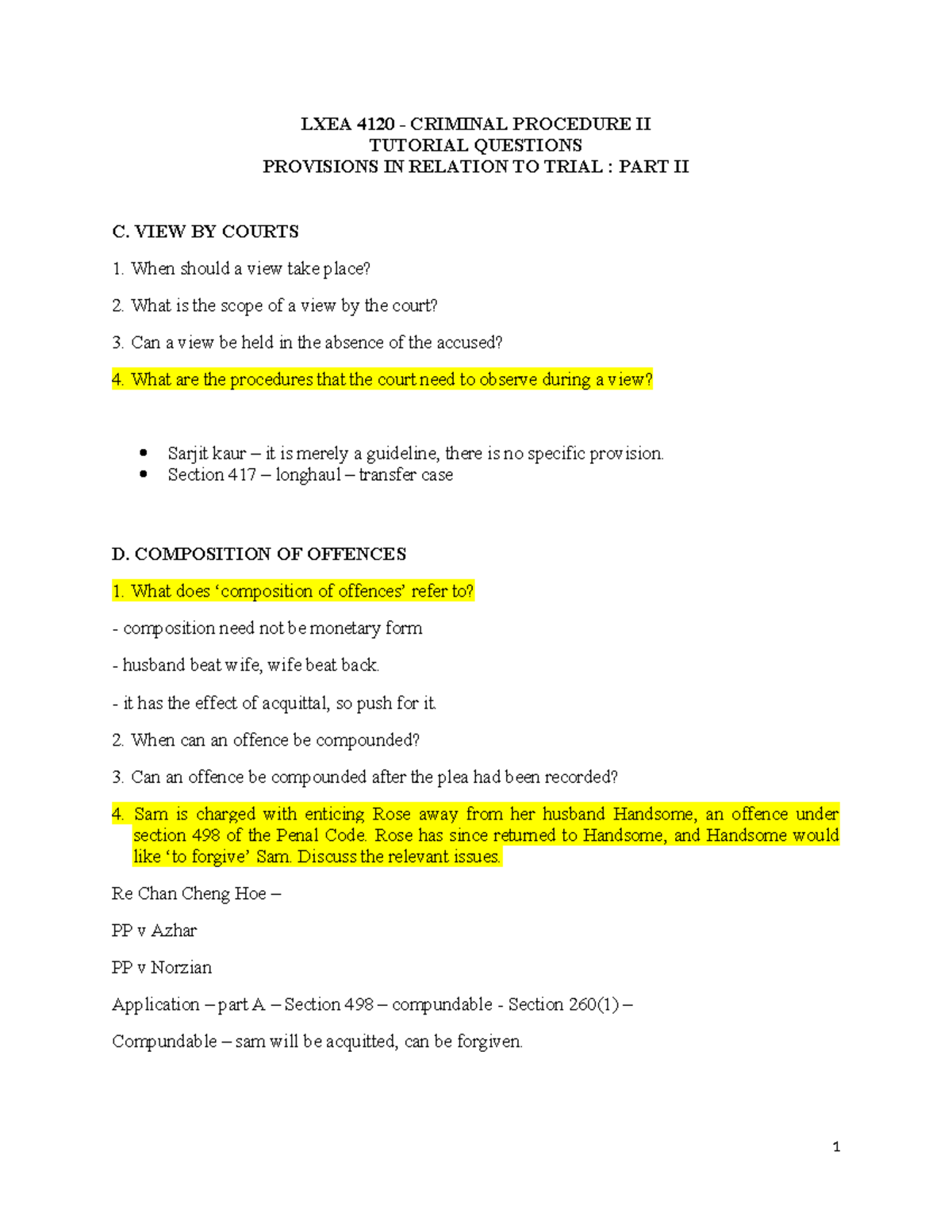 Tutorial Qs - Proceedings in relation to trial (II) - LXEA 4120 ...