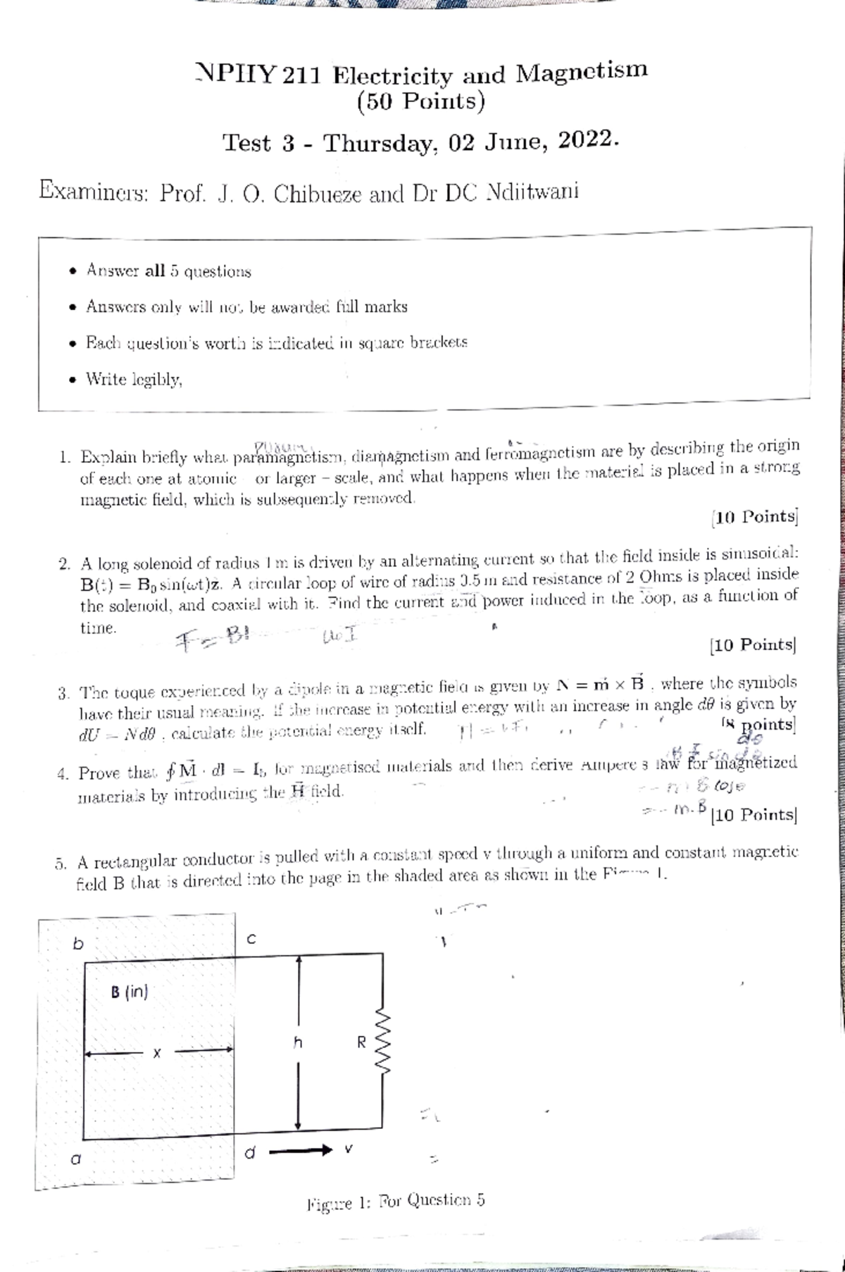 Nphy 211 papers - NPHY Test 3 - Thursday, 02 .June,2022. Examiners:Prof ...