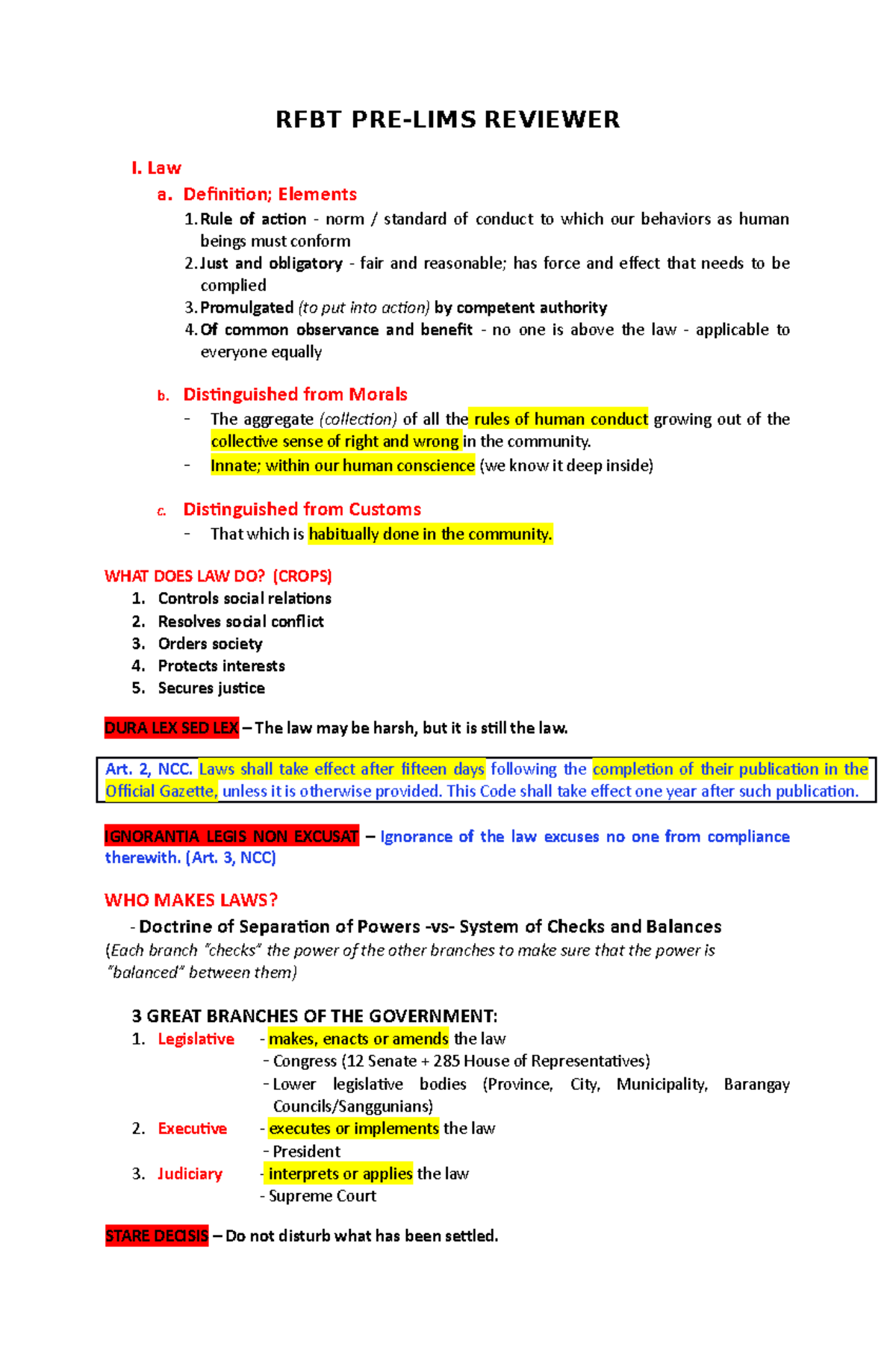 RFBT PRE- LIMS - pre-lims discussion summary notes - RFBT PRE-LIMS ...