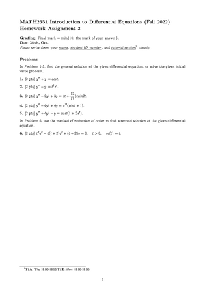 Hw4 - homework 4 - MATH2351 Introduction to Differential Equations (Fall 2022) Homework ...