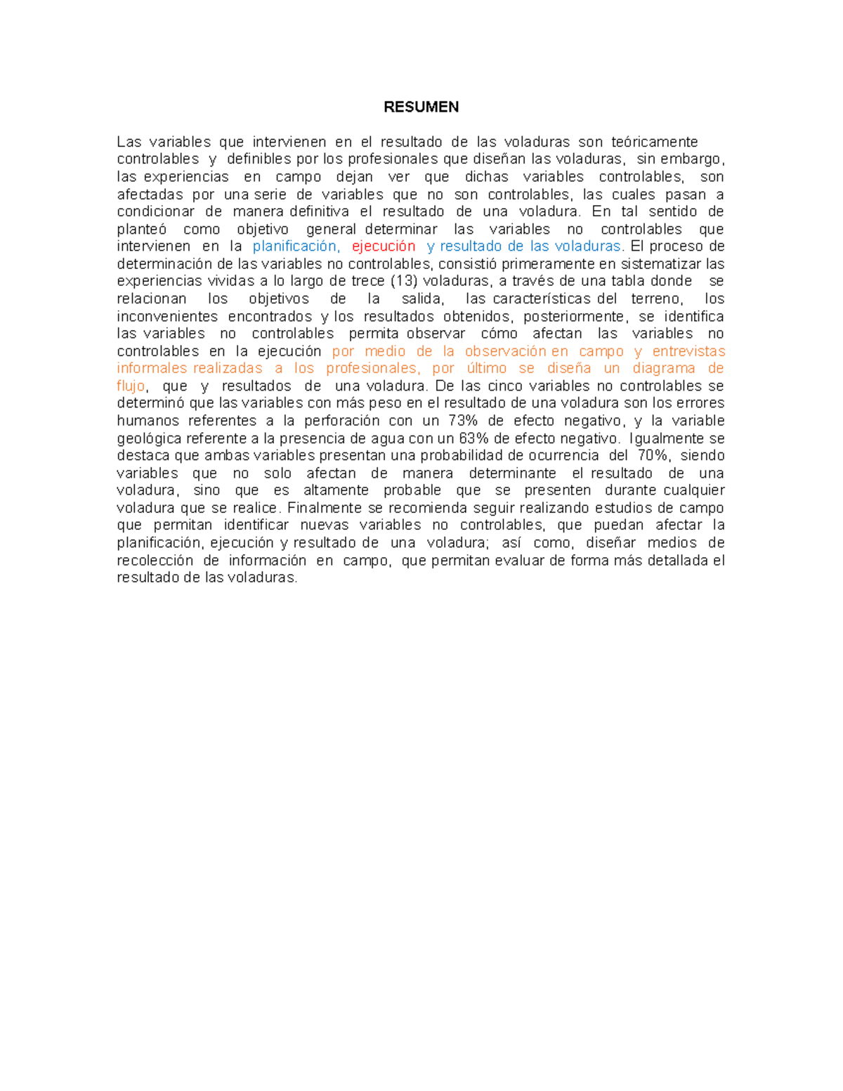 Variables controlables de una voladura - RESUMEN Las variables que ...