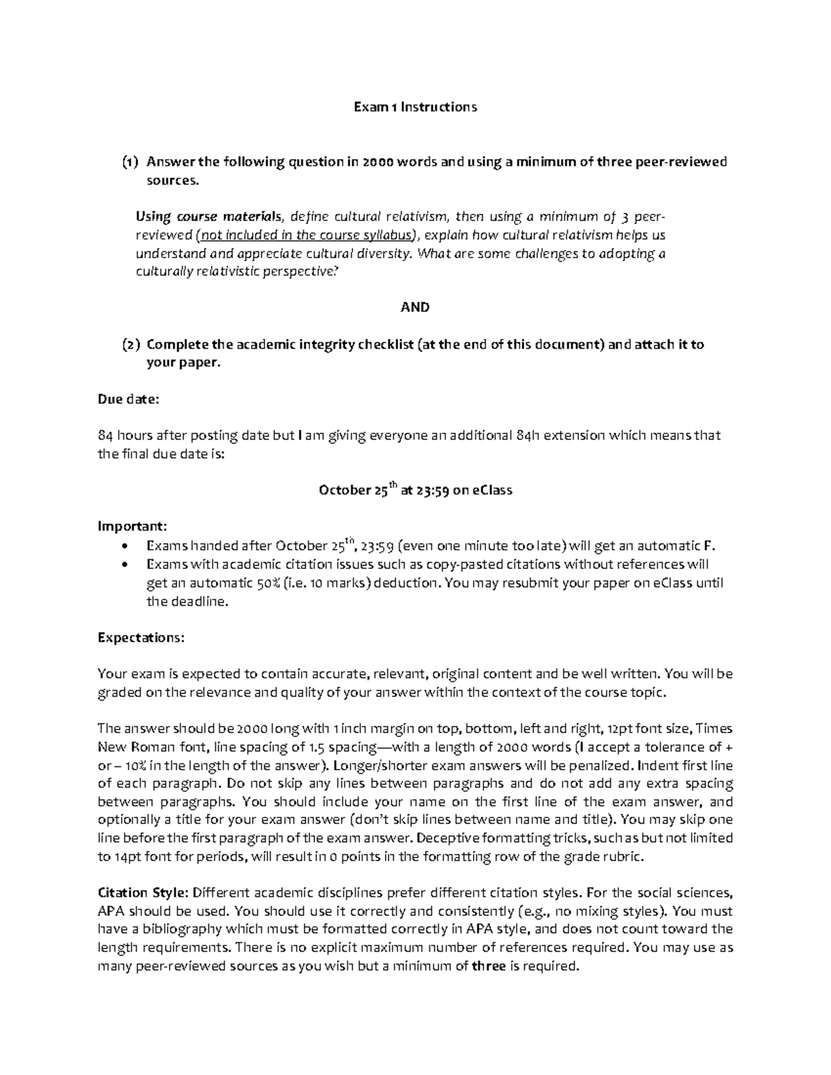 *Exam SOSC 1000 A1 - Essay instructions for SOSC 1000 at York University - Exam 1 Instructions ...