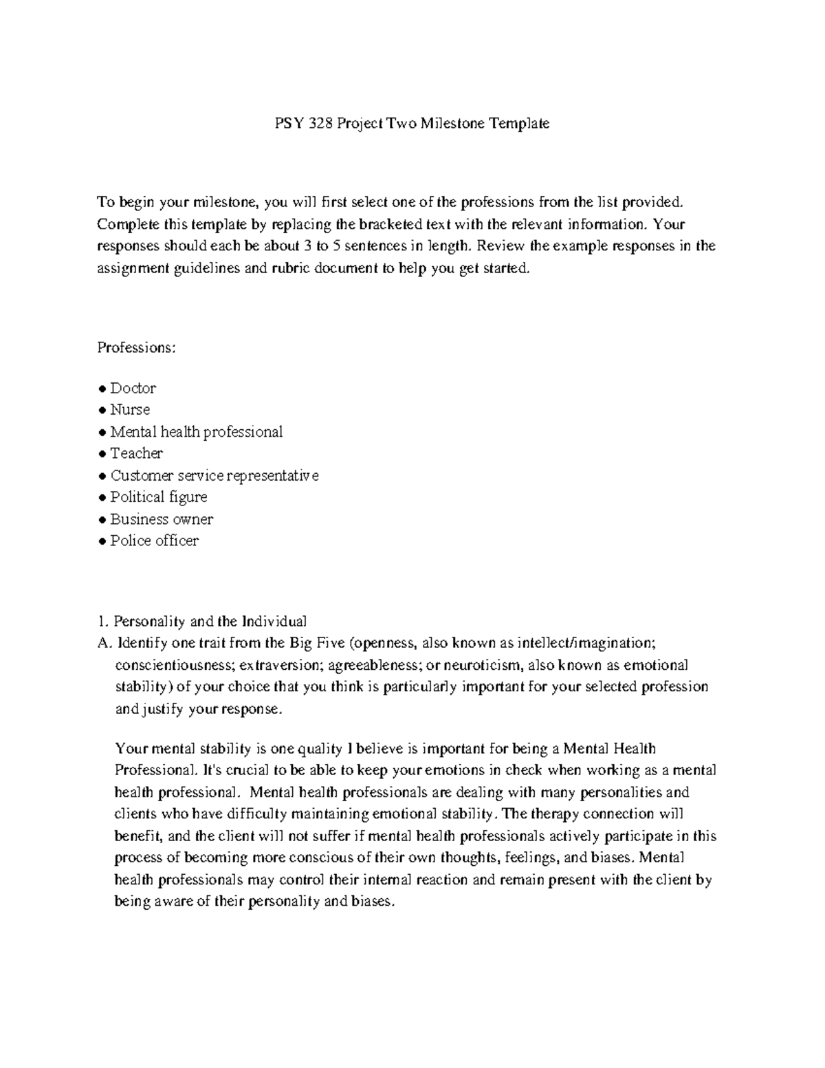 5-3 Project Two Milestone-1 - 1 2 - PSY 328 Project Two Milestone ...