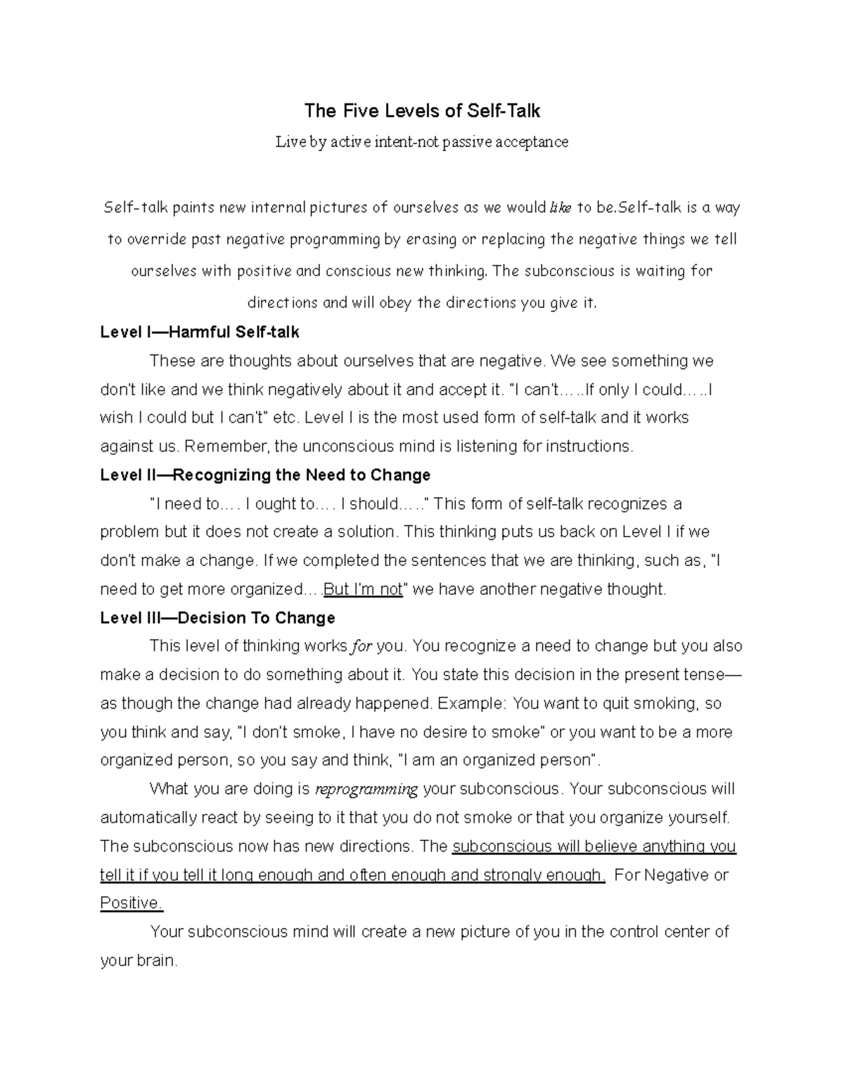 The five levels of self - The Five Levels of Self-Talk Live by active ...