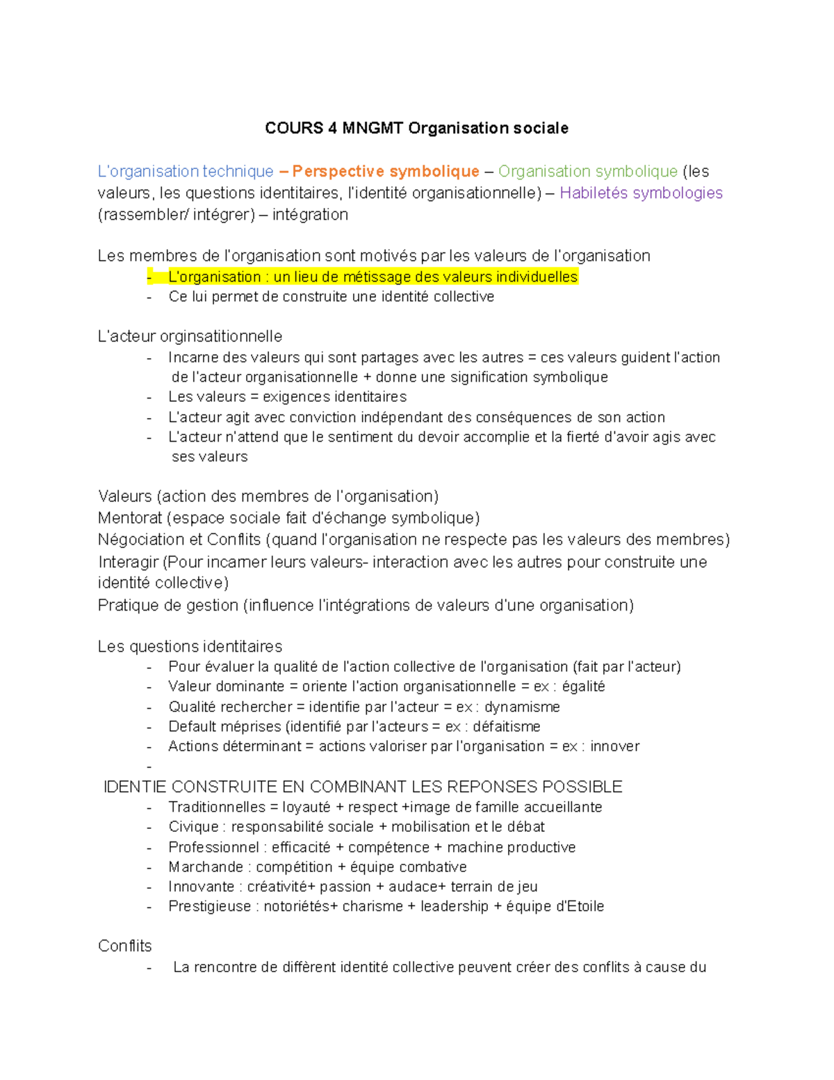 Cours 4 Mngmt Organisation sociale - COURS 4 MNGMT Organisation sociale ...