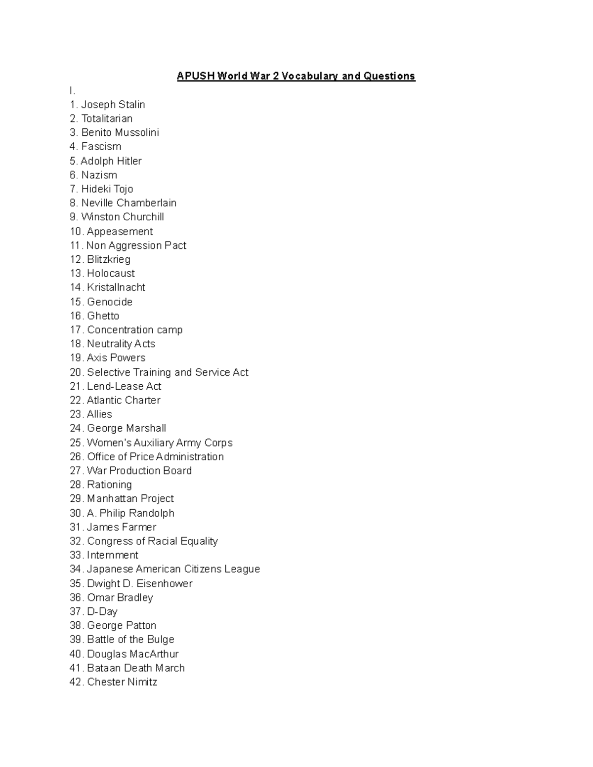 Apush+World+War+2+Vocabulary+and+Questions - APUSH World War 2 ...