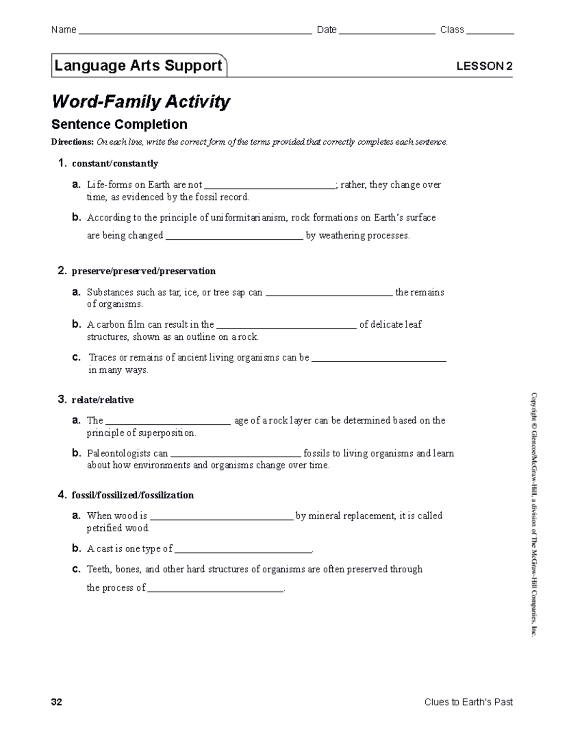 10.2 Relative Age Dating HW - LESSON 2 Word-Family Activity Sentence ...
