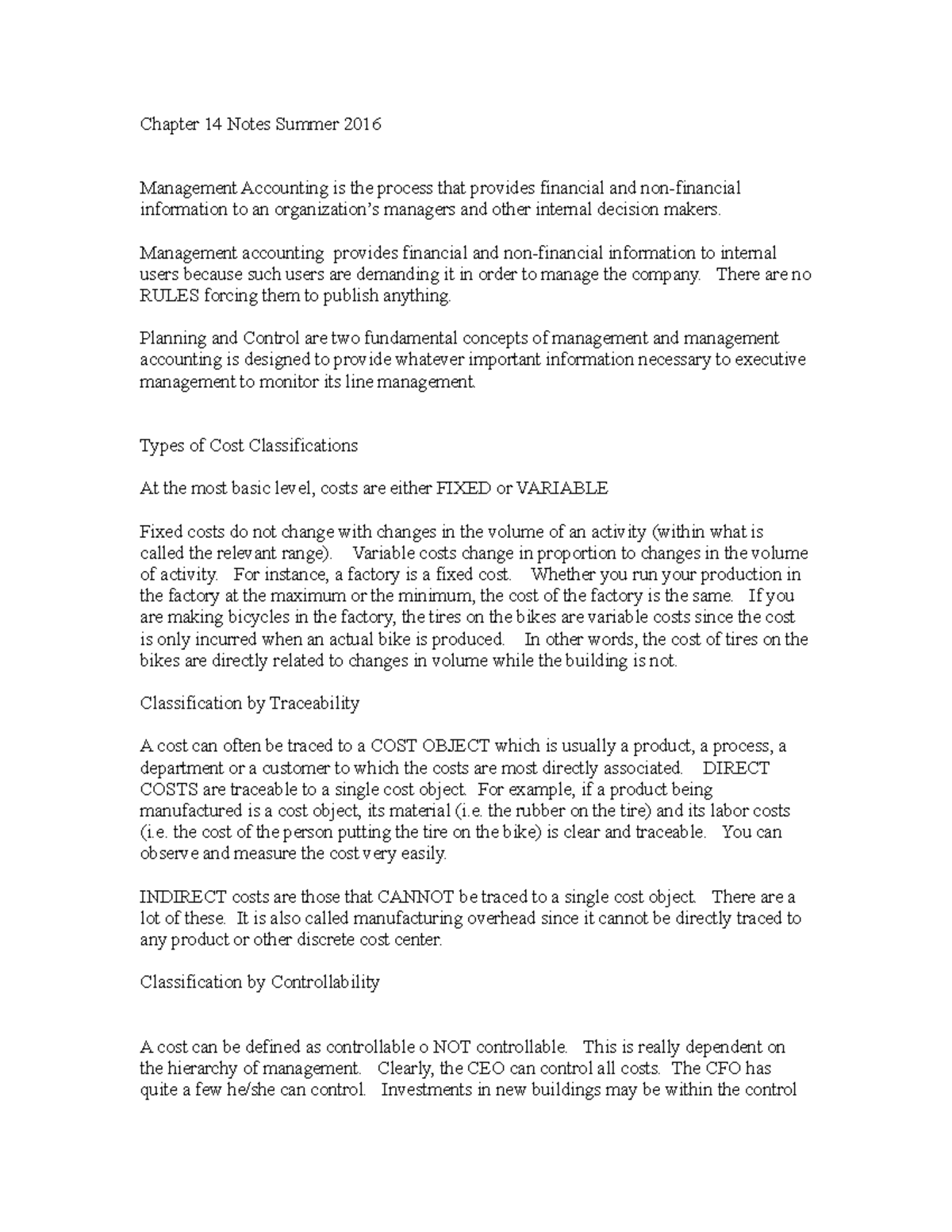 Chapter 14 Notes Summer 2016 - Chapter 14 Notes Summer 2016 Management ...