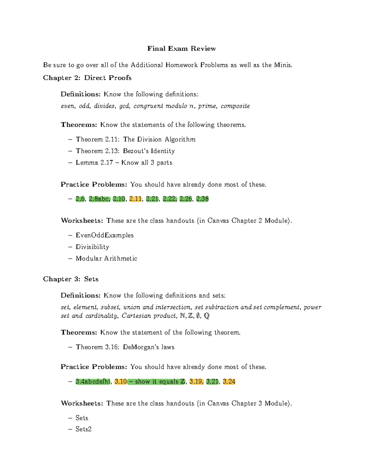 Final Prep - Final Exam Review Be sure to go over all of the Additional ...