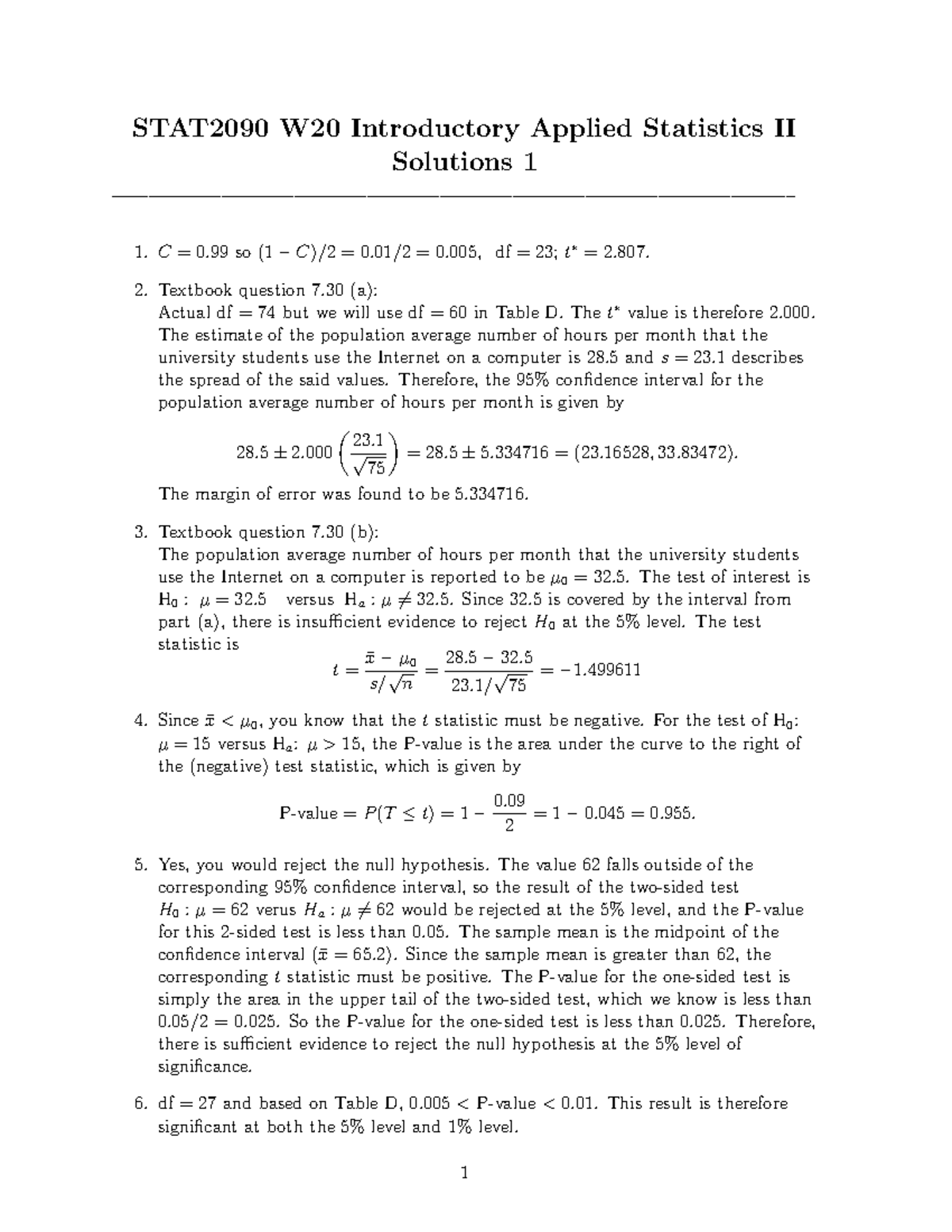ST2090 Solutions 1 W20 Final - STAT2090 W20 Introductory Applied ...
