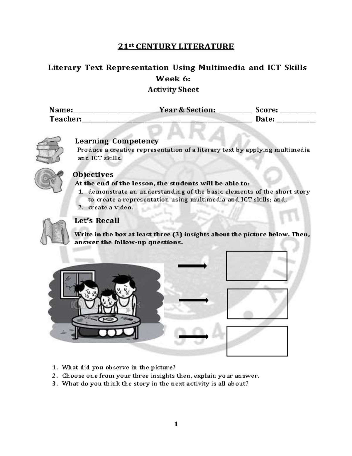 21st-Century-Literature Qtr1 W6 - 21 st CENTURY LITERATURE Literary ...