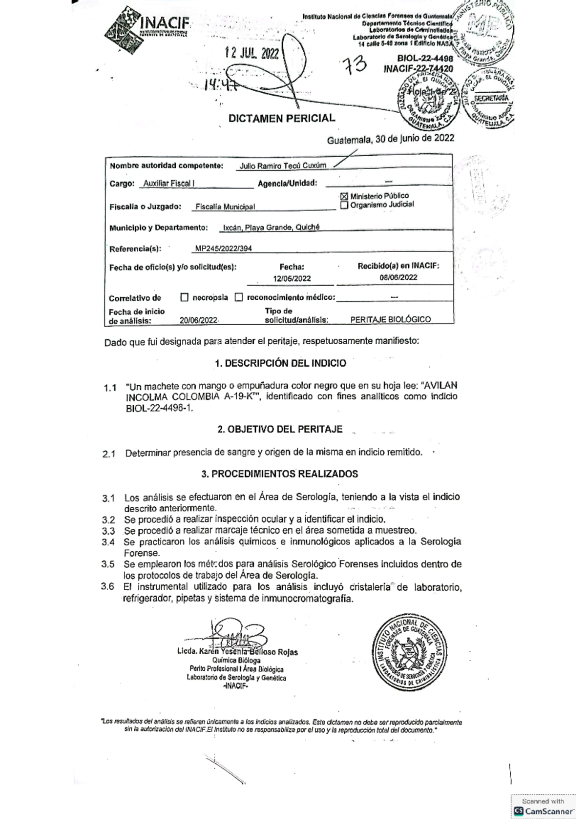 Peritaje Biológico - Ve 42K Uy : . Instituto Naclonal de Clenclag ...