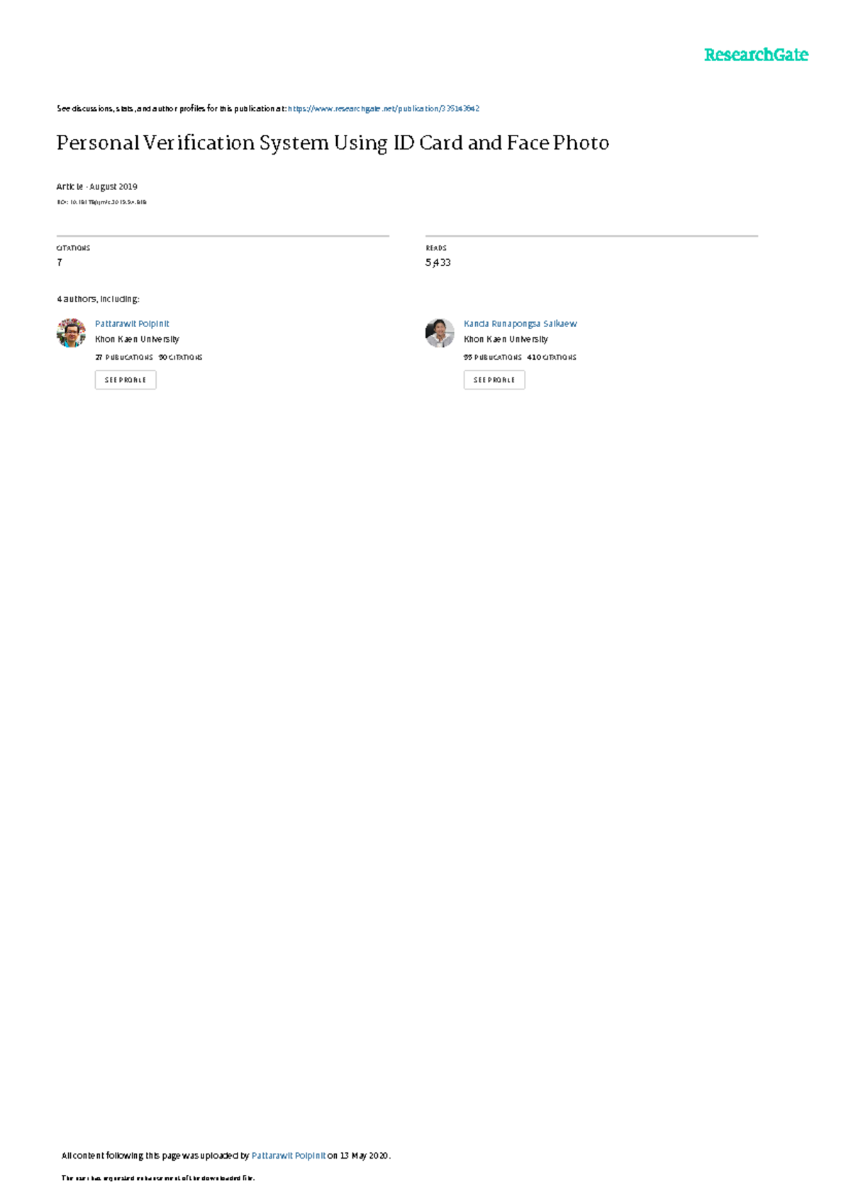 Personal Verification System Using ID Card and Fac - See discussions ...