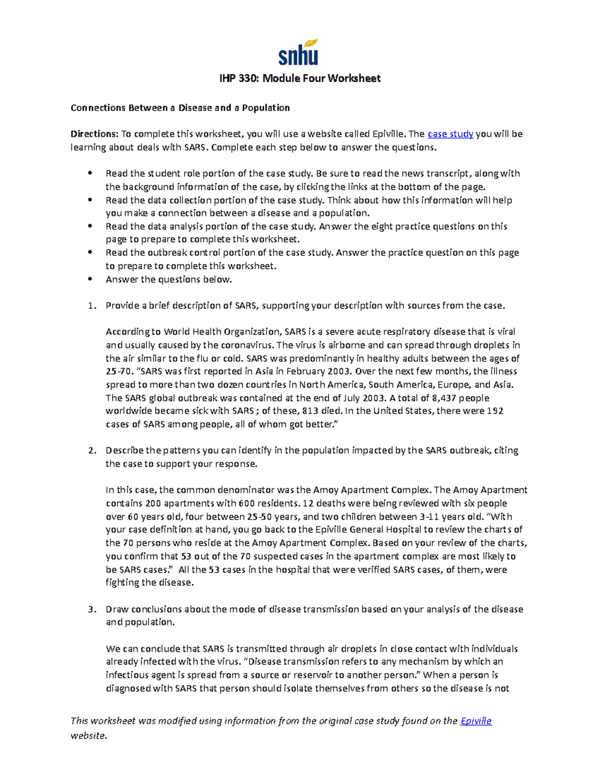 IHP 330 Module Four Worksheet - IHP 330: Module Four Worksheet ...