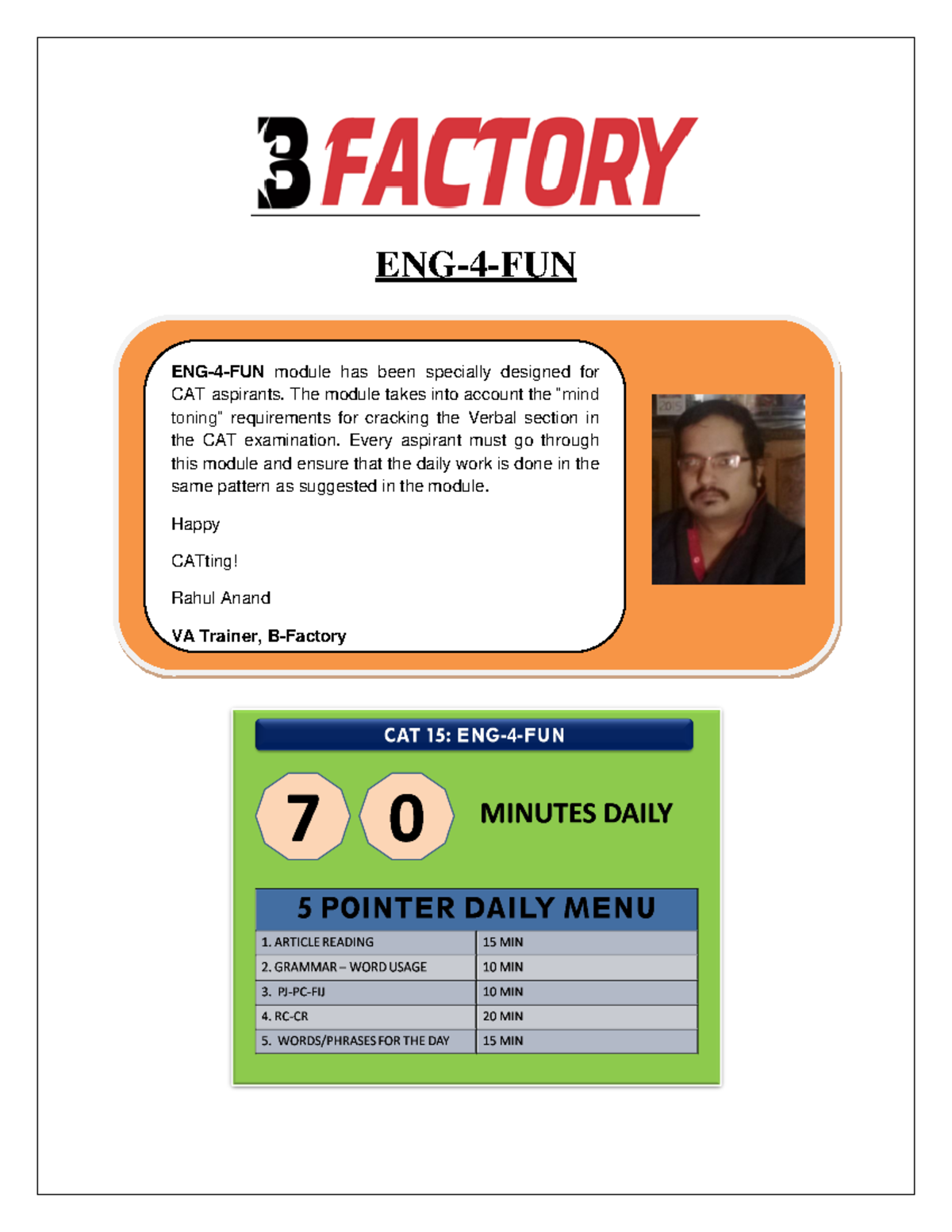 ENG4FUN DAY 1 - ENG- 4 - FUN module has been specially designed for CAT ...