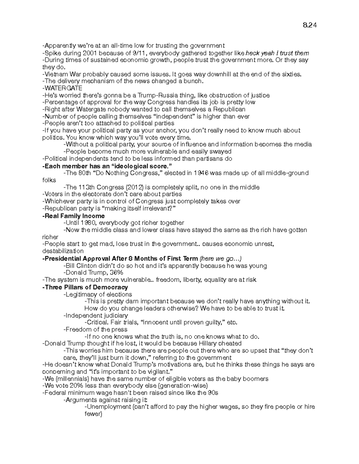 Introduction to American Politics - Final Exam Guide - 8 at an low for ...