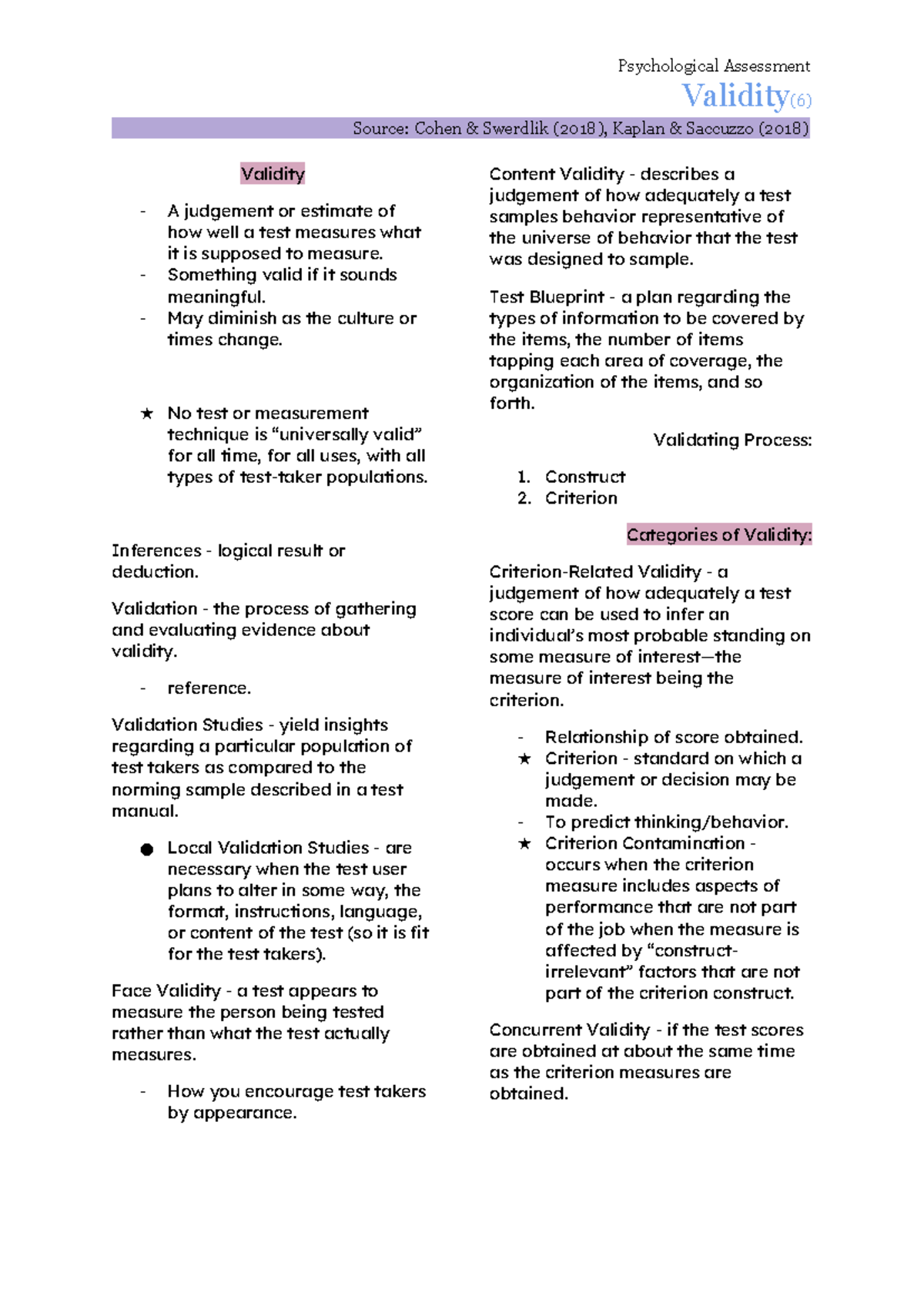 Validity - Psych Assess Notes - Psychological Assessment Validity(6 ...