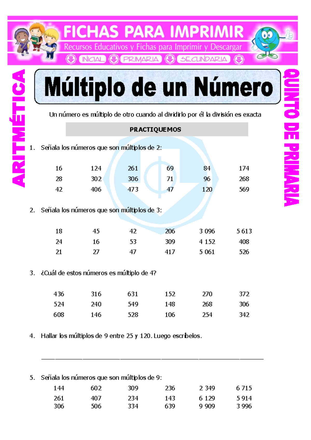 Múltiplo de un Número para Quinto de Primariav - Un número es múltiplo ...