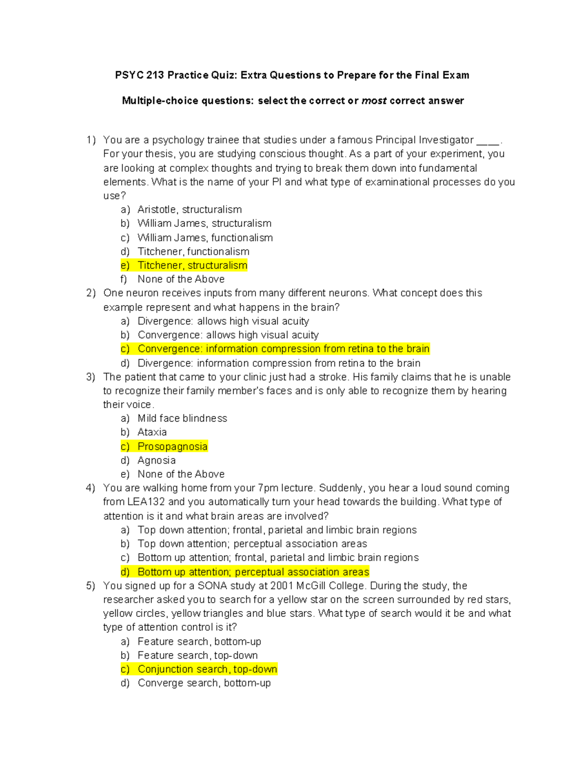 PSYC 213 Extra Questions Answers Revised - PSYC 213 Practice Quiz: Extra Questions to Prepare ...