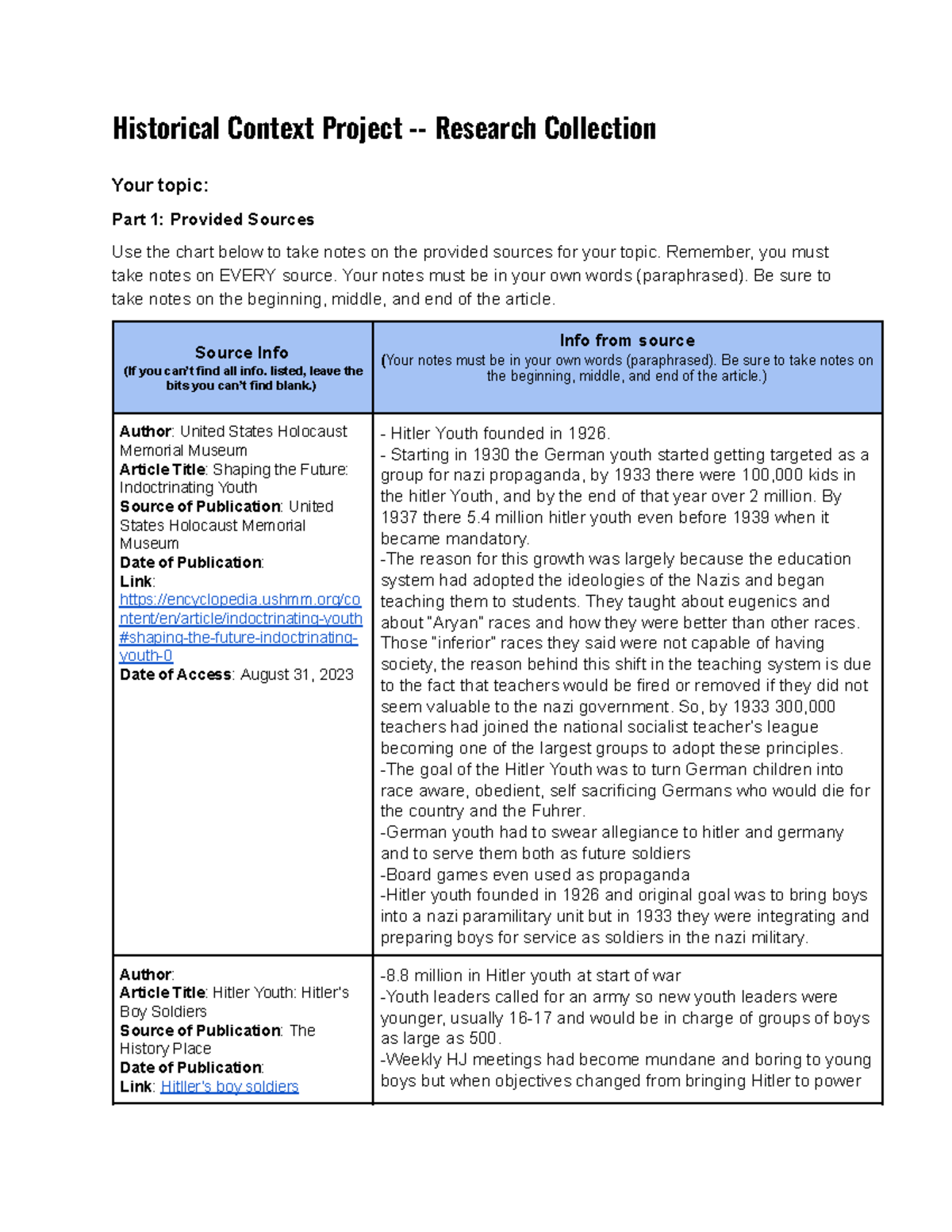 Research Collection for Checkpoint #1 - Historical Context Project ...