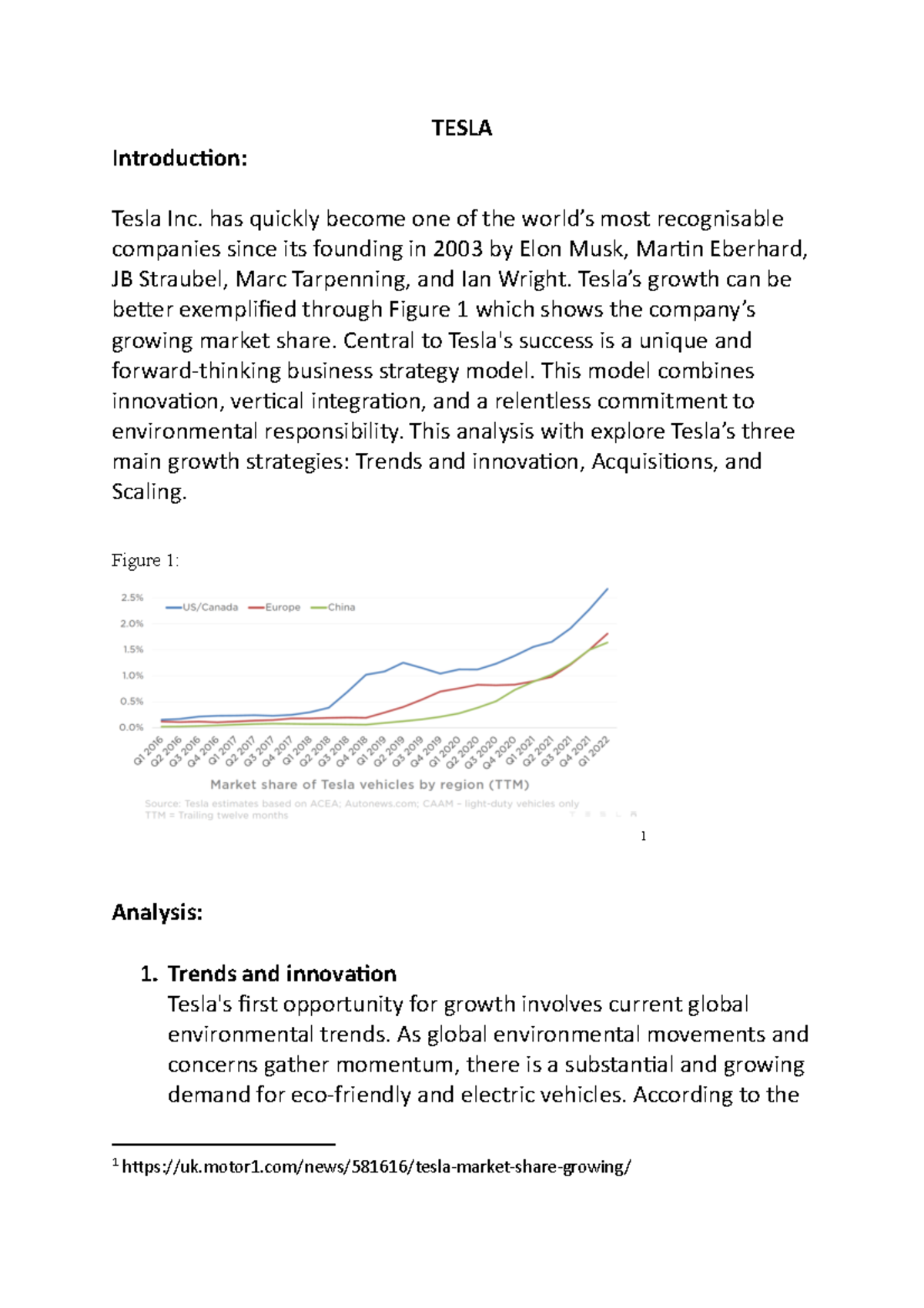 Growth strategy analysis- Tesla - TESLA Introduc/on: Tesla Inc. has ...