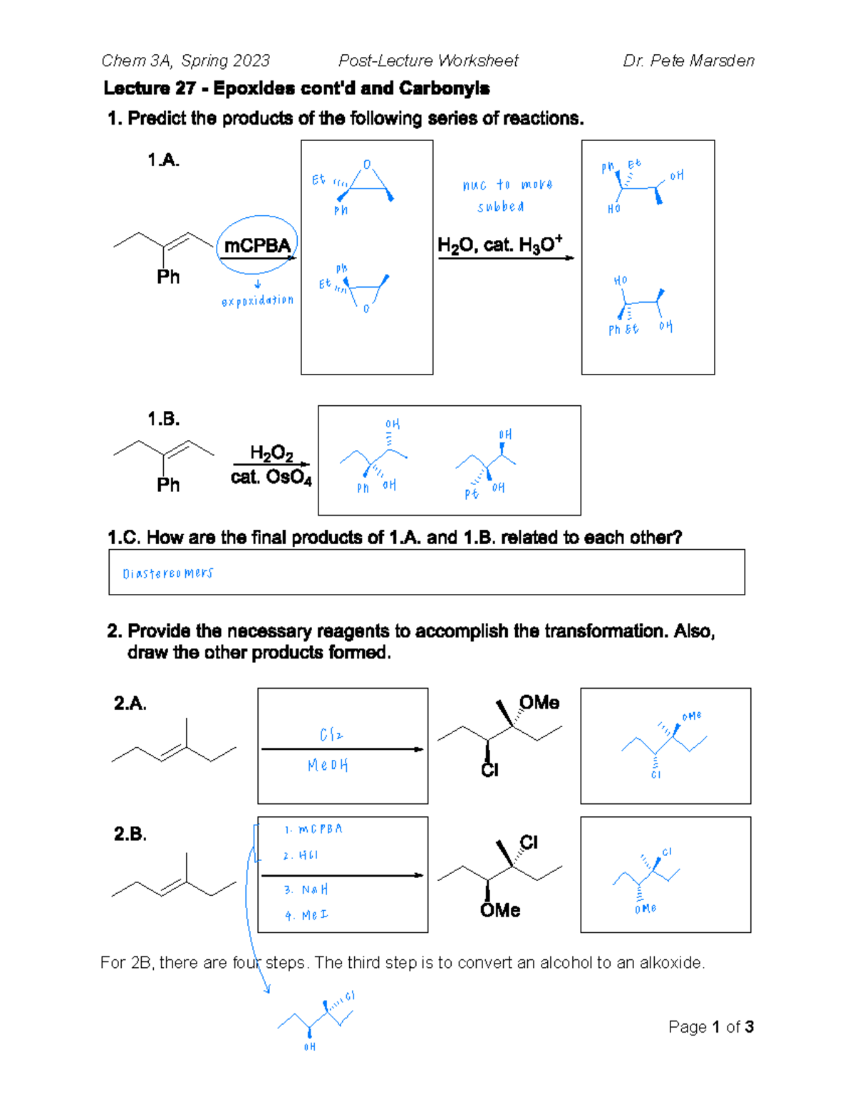 PLWS 27 submission - PLWS - Chem 3A, Spring 2023 Post-Lecture Worksheet ...