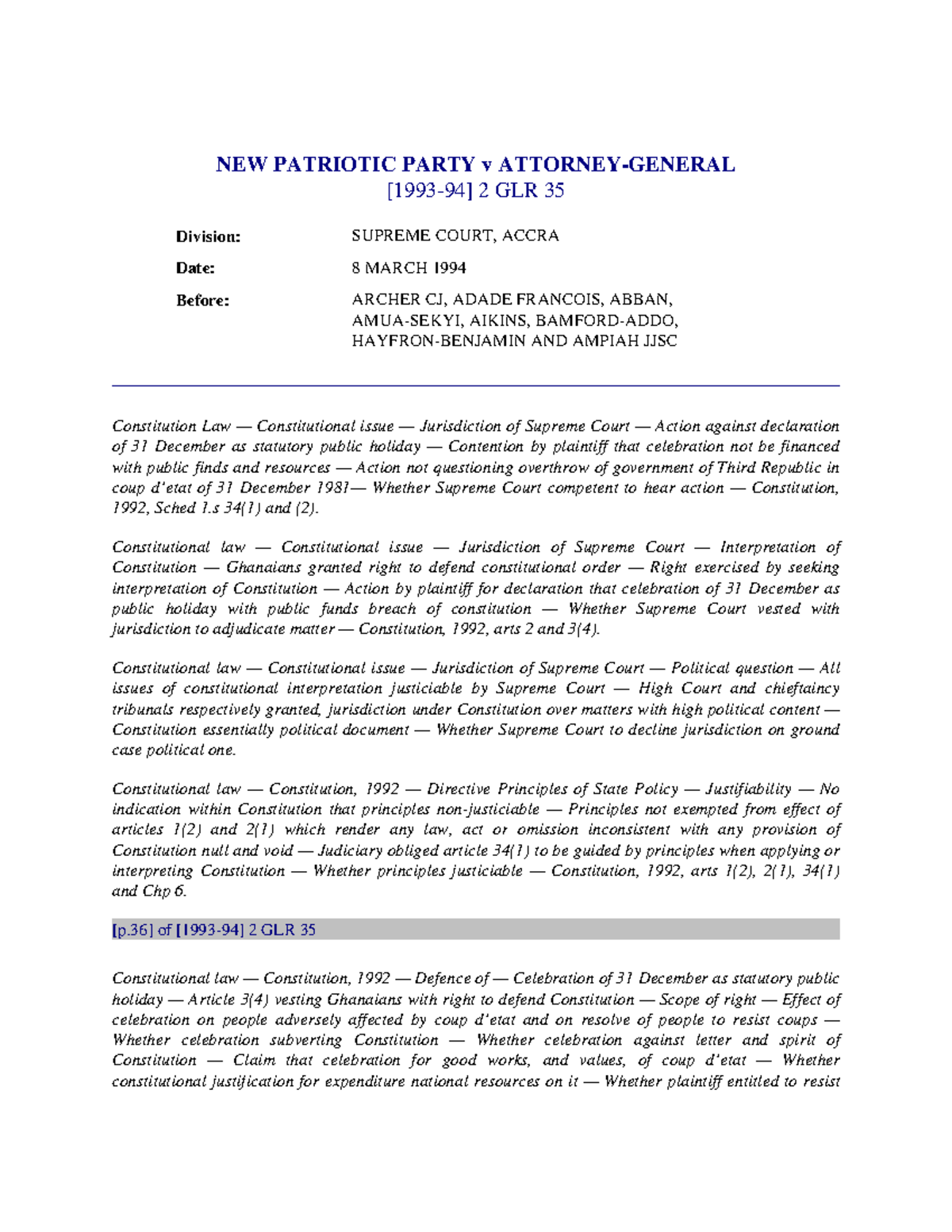 NEW Patriotic Party v Attorney- General - NEW PATRIOTIC PARTY v ...