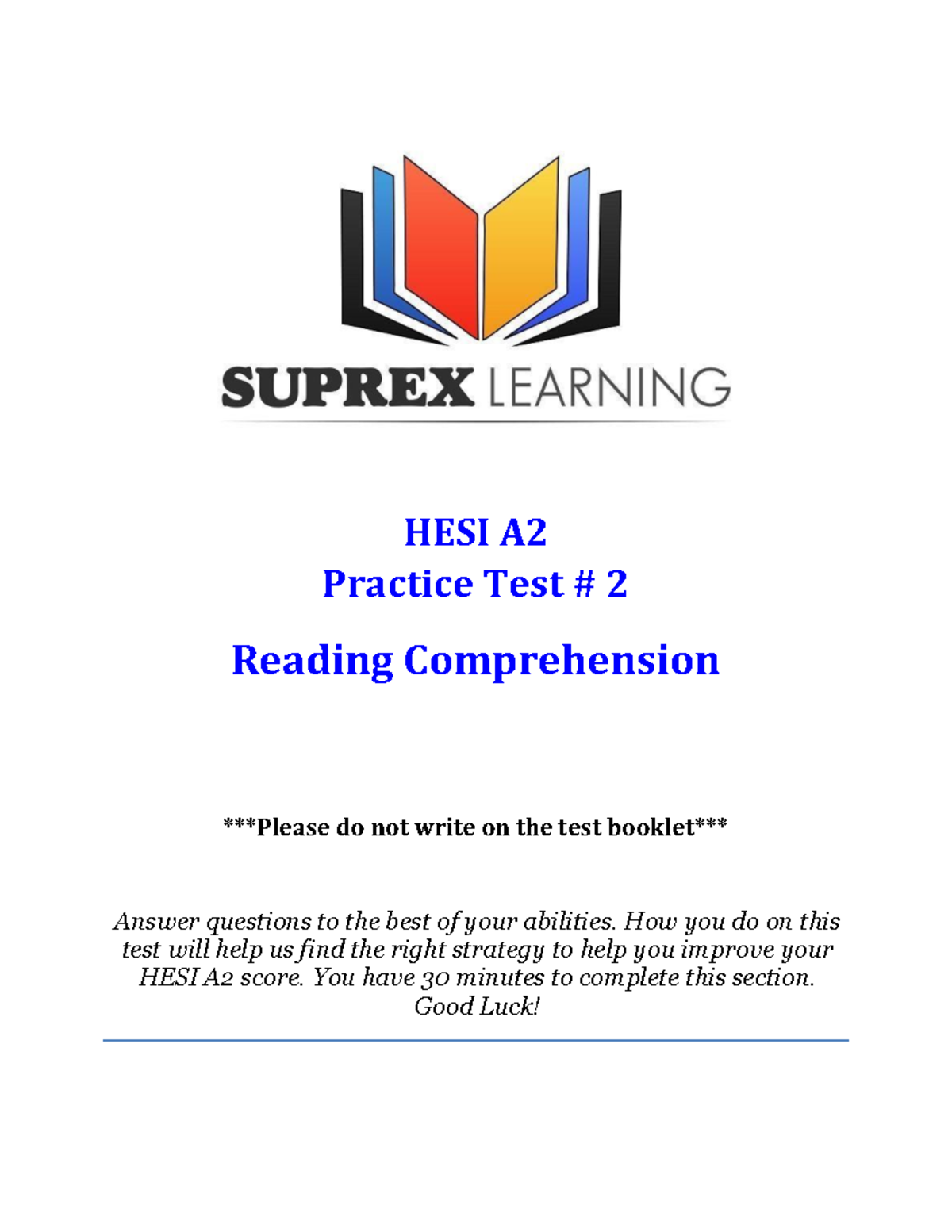 HESI A2 Reading Practice Test 2 - HESI A Practice Test # 2 Reading ...