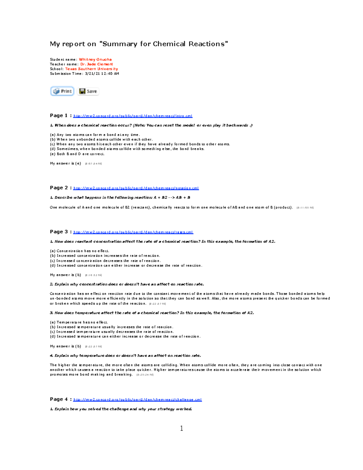 Summary for Chemical Reactions (lab5) - My report on "Summary for ...