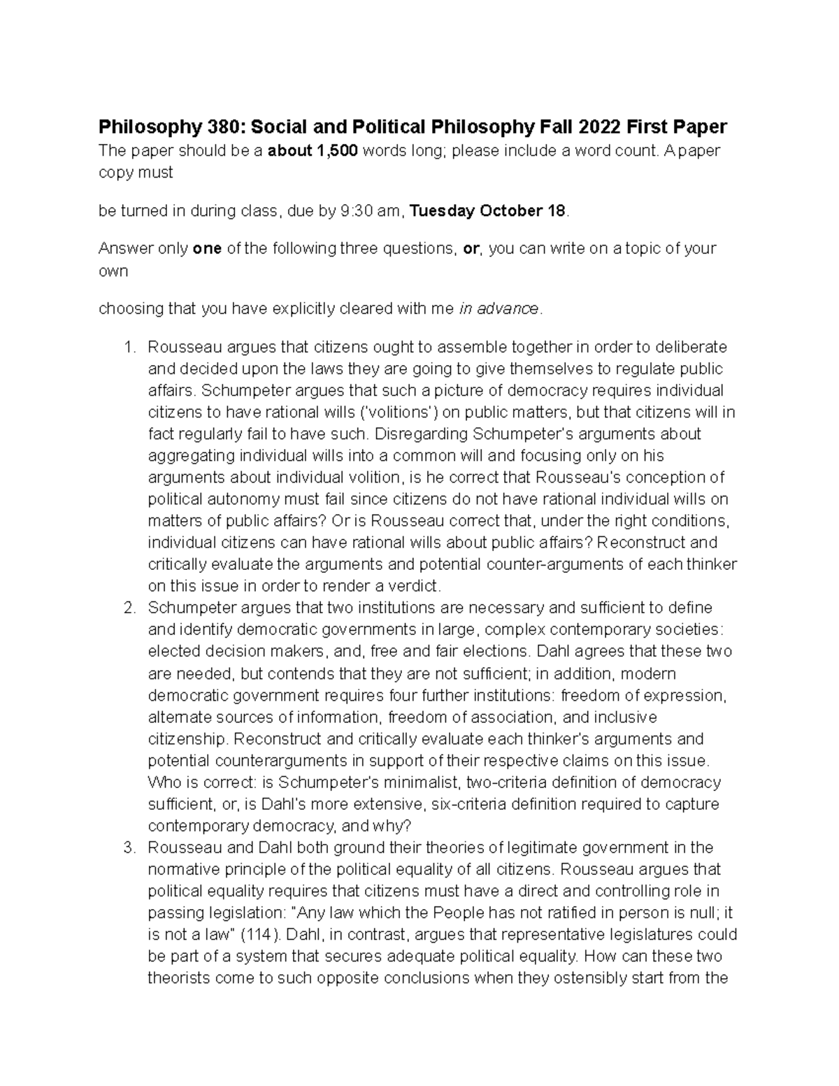 Philosophy Essay Prompts 1 - Philosophy 380: Social and Political ...