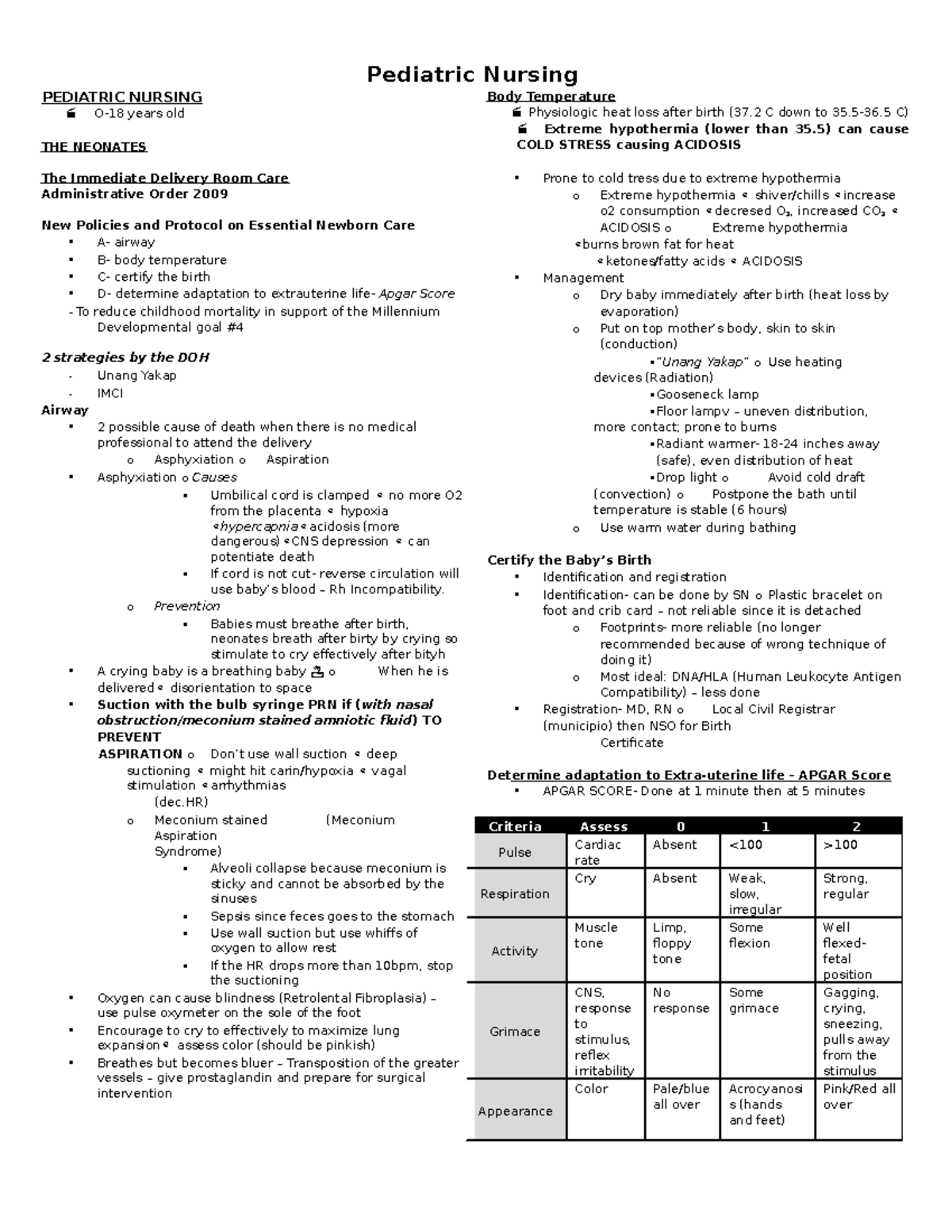Pediatric Nursing - PEDIATRIC NURSING O-18 years old THE NEONATES The ...