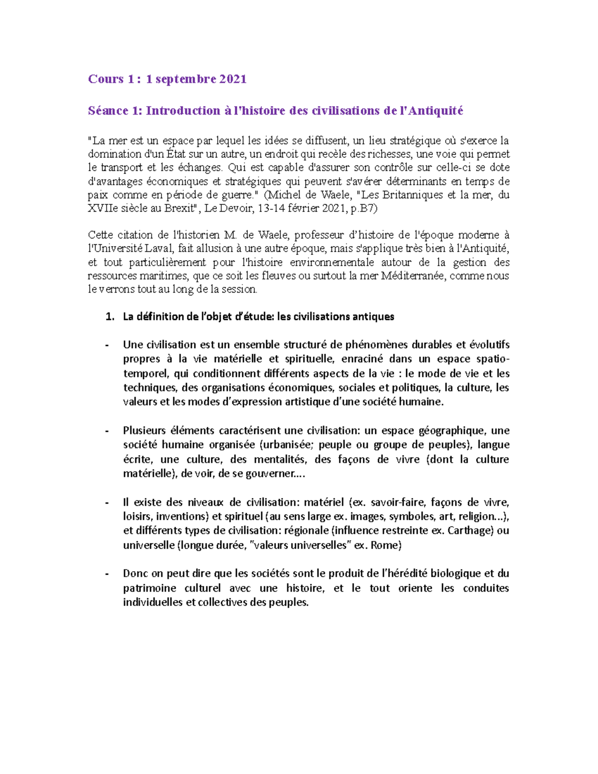 Civilisation antiques notes - Cours 1 : 1 septembre 2021 Séance 1 ...