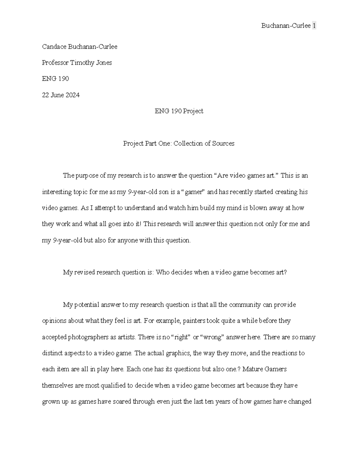 ENG 190 Final Project - Candace Buchanan-Curlee Professor Timothy Jones ...