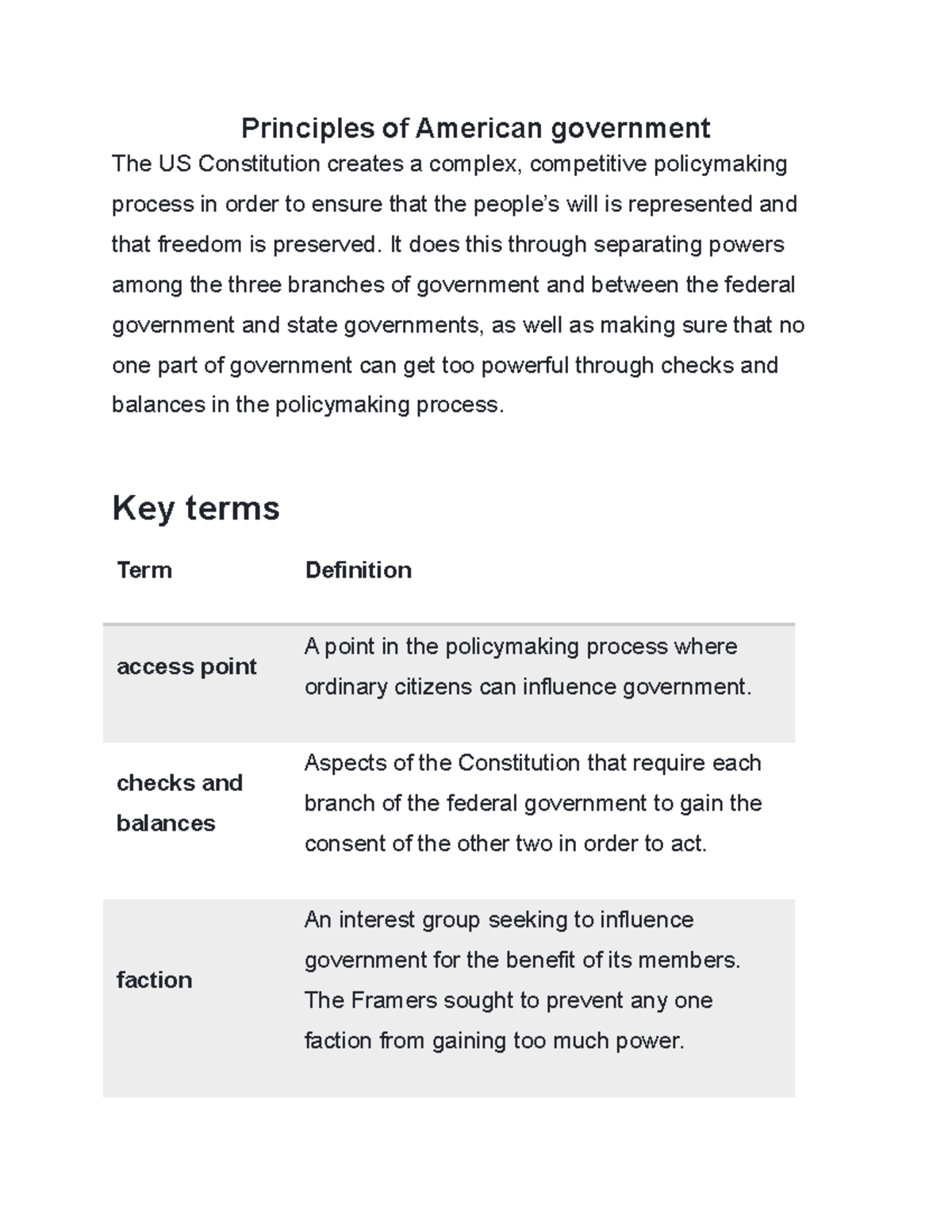 Principles of American government - It does this through separating ...