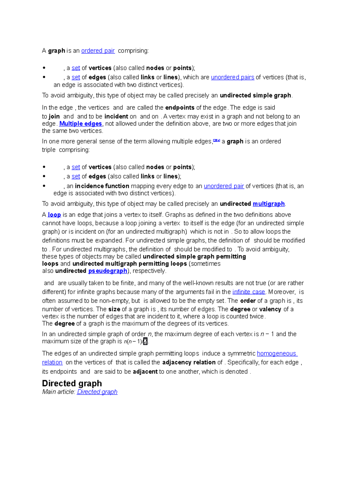 GRAPH THEORY INTRODUCTION - A graph is an ordered pair comprising: , a set of vertices (also ...