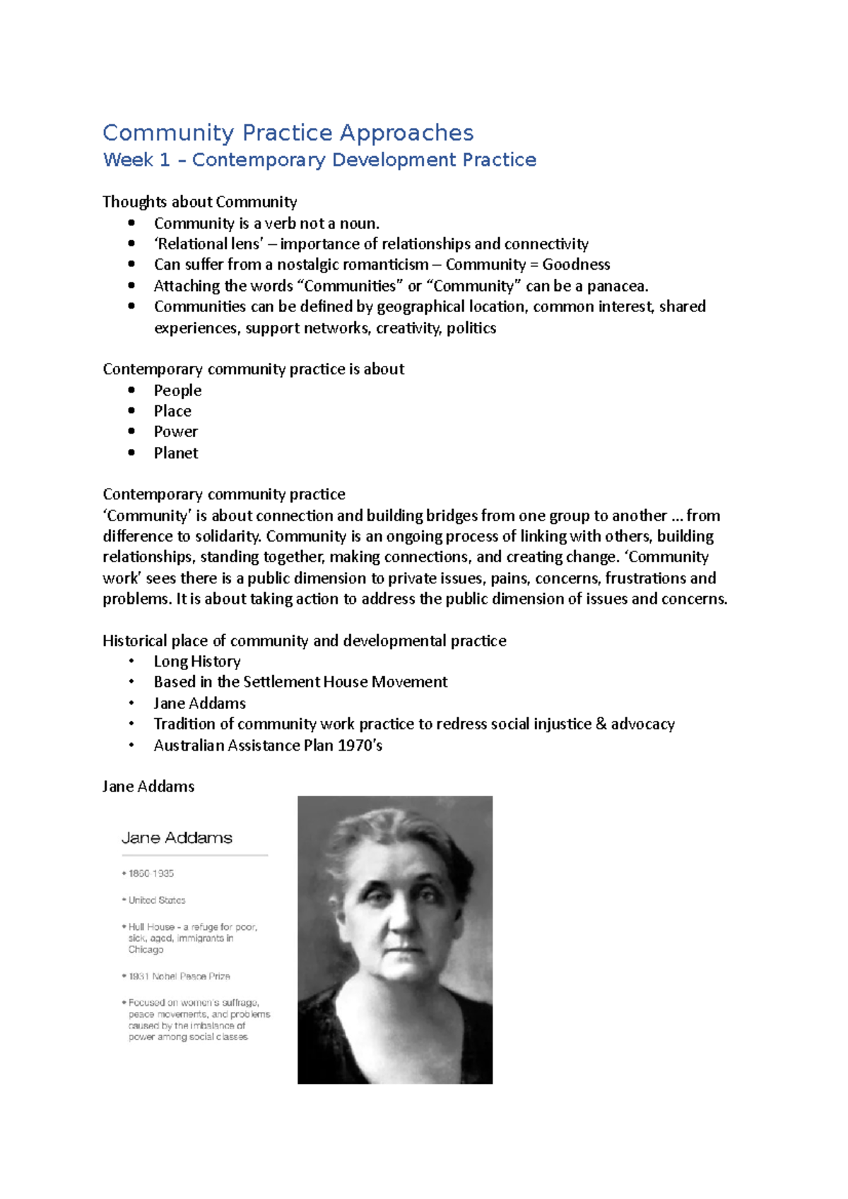 Community Practice Approaches Notes - Community Practice Approaches ...