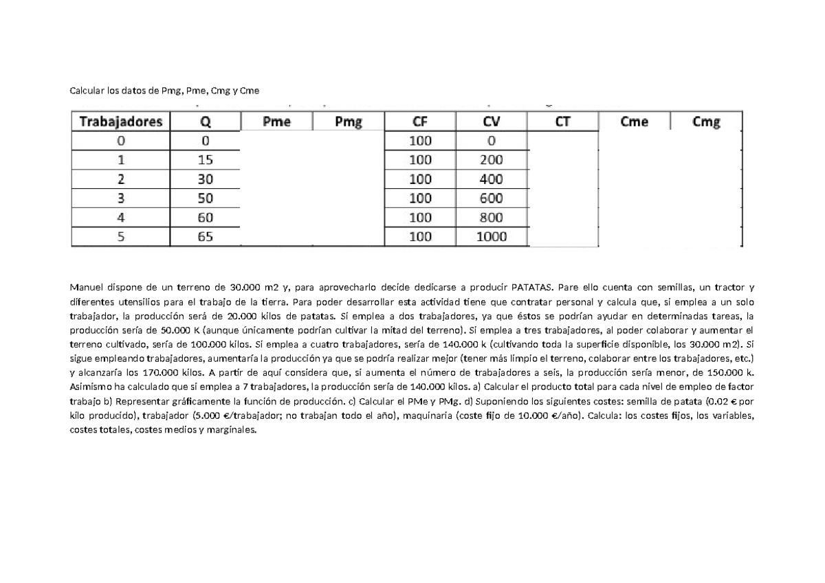 Calcular los datos de Pmg - Pare ello cuenta con semillas, un tractor y ...