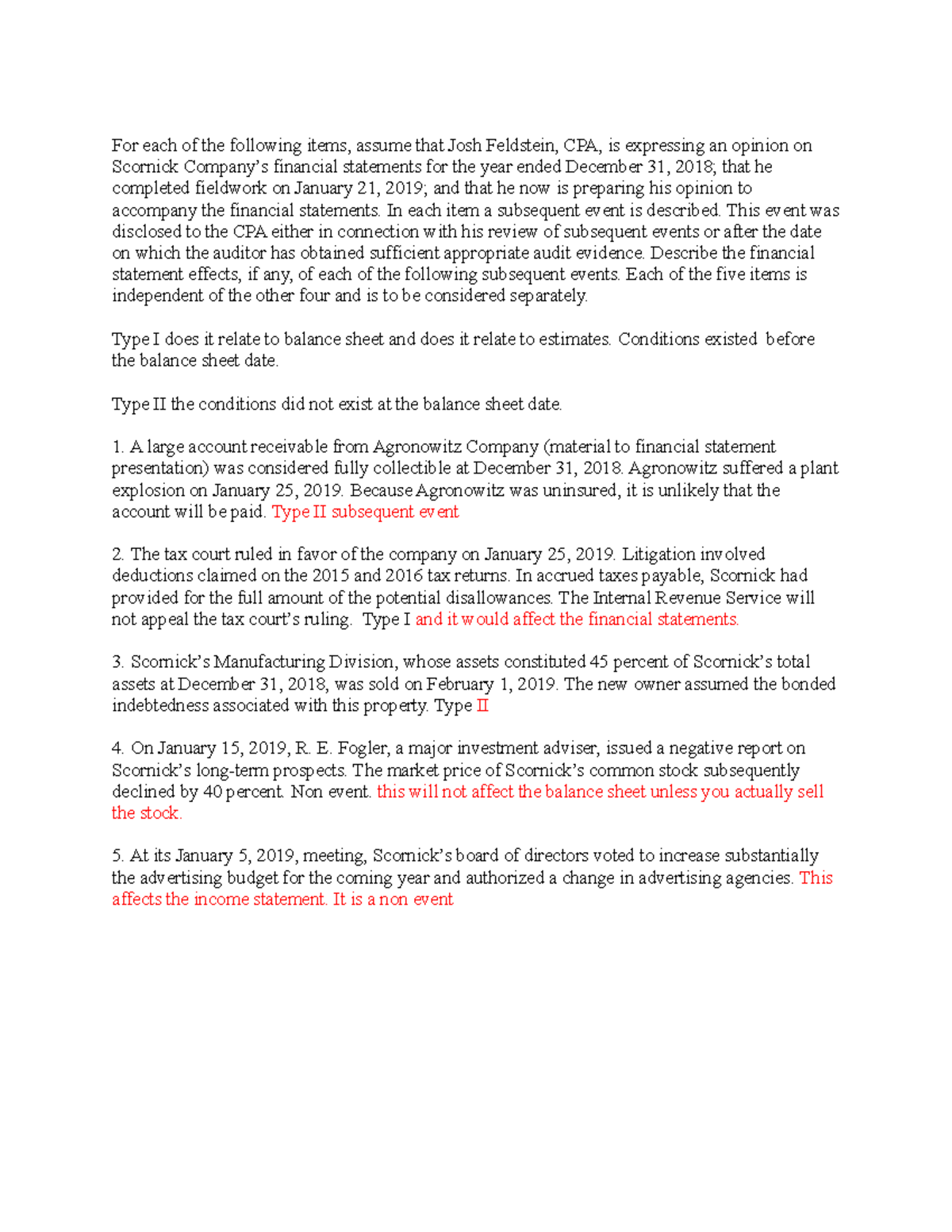 Problem 17-25 - in class notes - For each of the following items ...