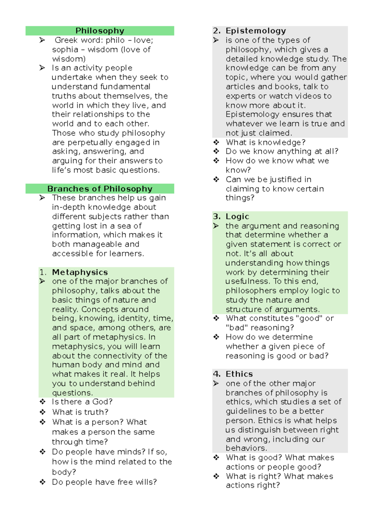 Philosophy - Summary BS Accountancy - Philosophy Greek word: philo ...