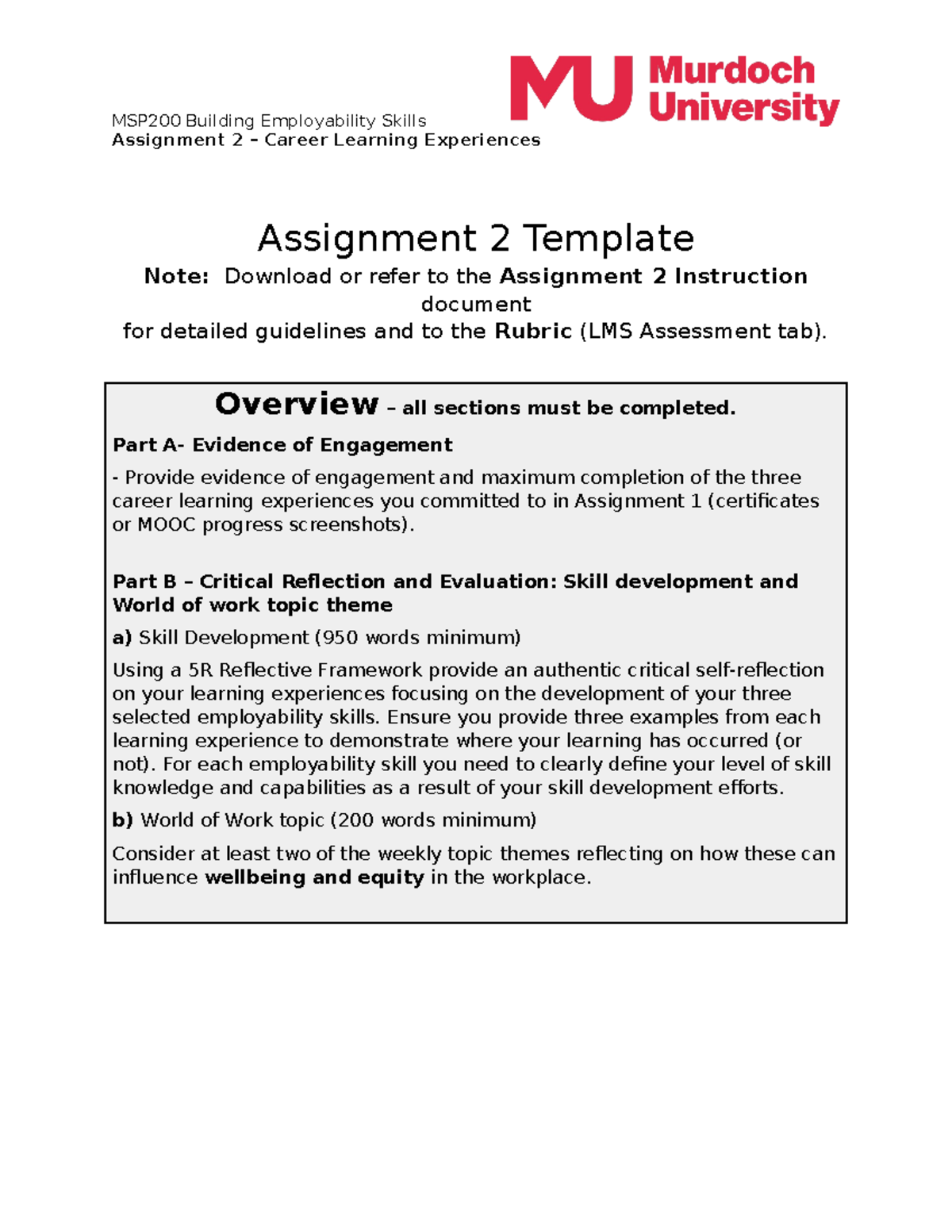 Msp200 assignment 2 critical self reflection - Assignment 2 – Career ...