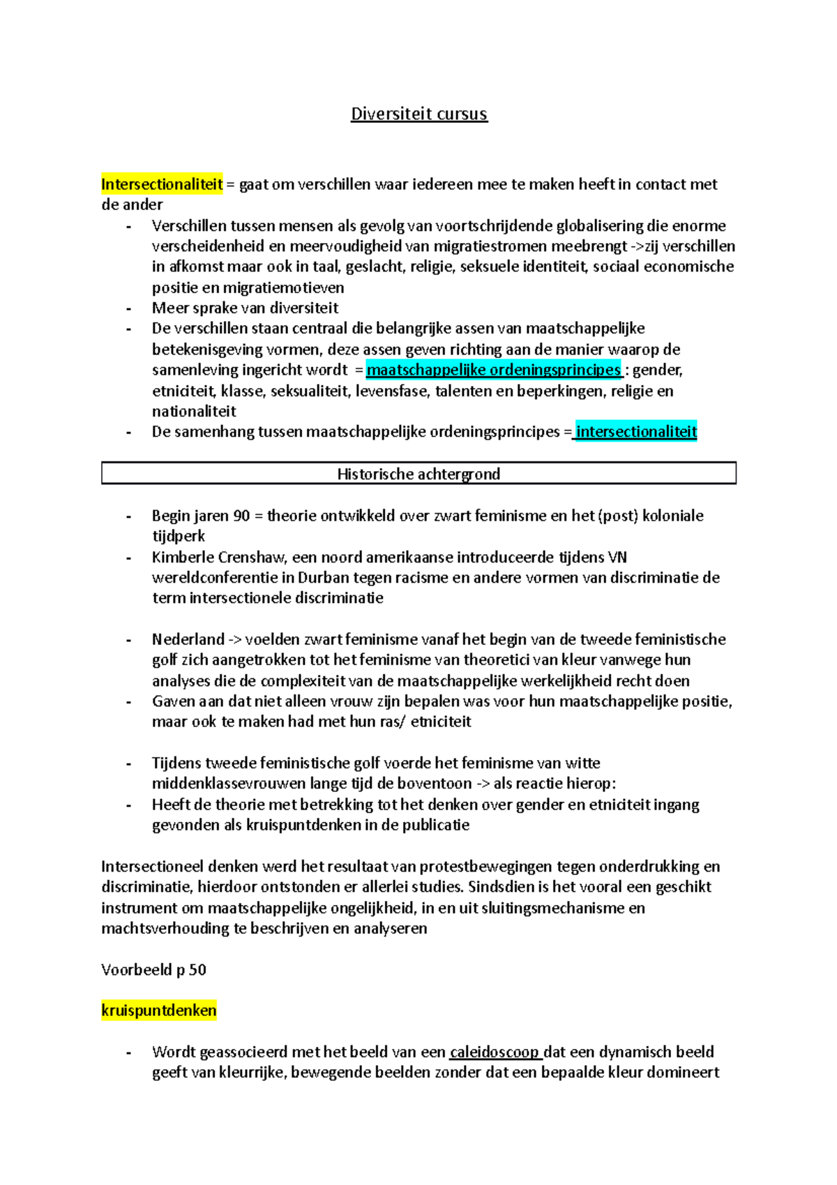 Diversiteit cursus - Diversiteit cursus Intersectionaliteit = gaat om ...