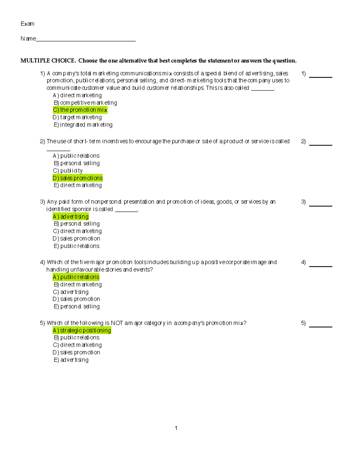 Chapter 14 PRACRICE - Exam N ame ...