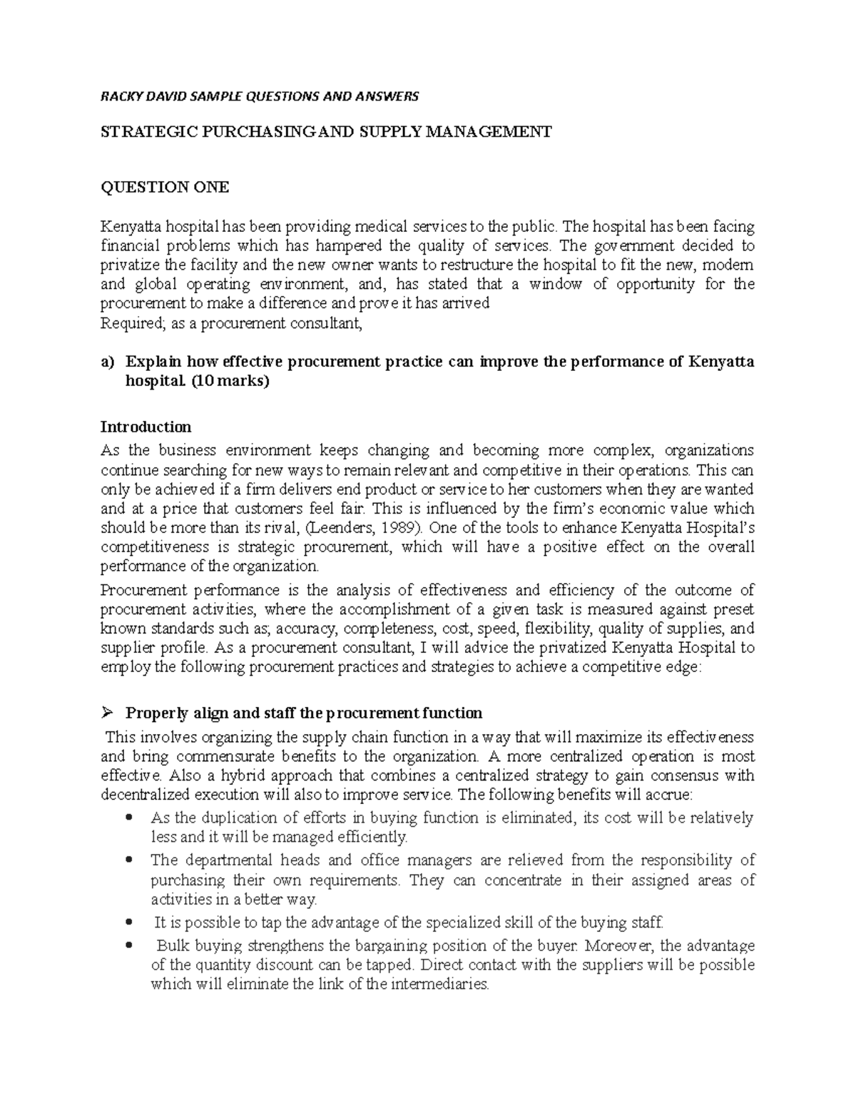 STRATEGIC PURCHASING AND SUPPLIES MANAGEMENT - STRATEGIC PURCHASING AND ...