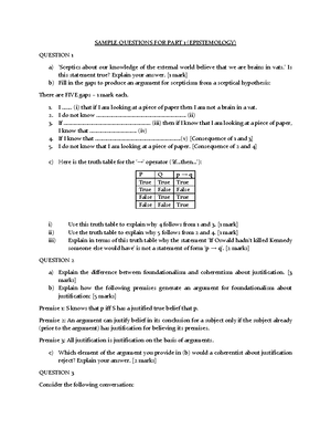 Summary - complete - Sample qa (metaphysics) - SAMPLE QUESTIONS FOR ...