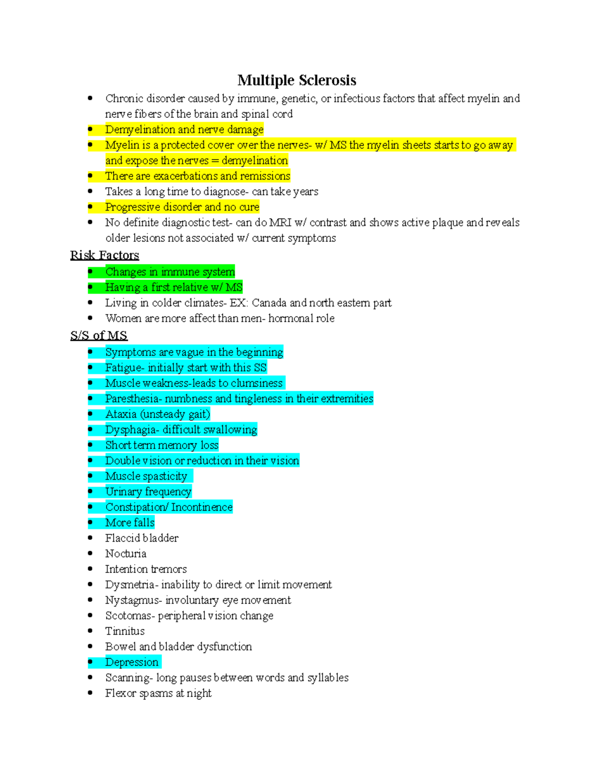 Chap 39 MS EXAM Review - helpful study guide notes - Multiple Sclerosis ...