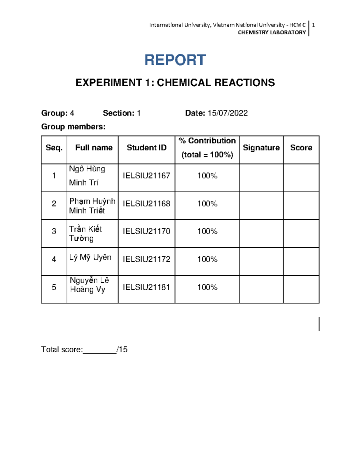 Report-1-1 - REPORT-1 - CHEMISTRY LABORATORY REPORT EXPERIMENT 1 ...