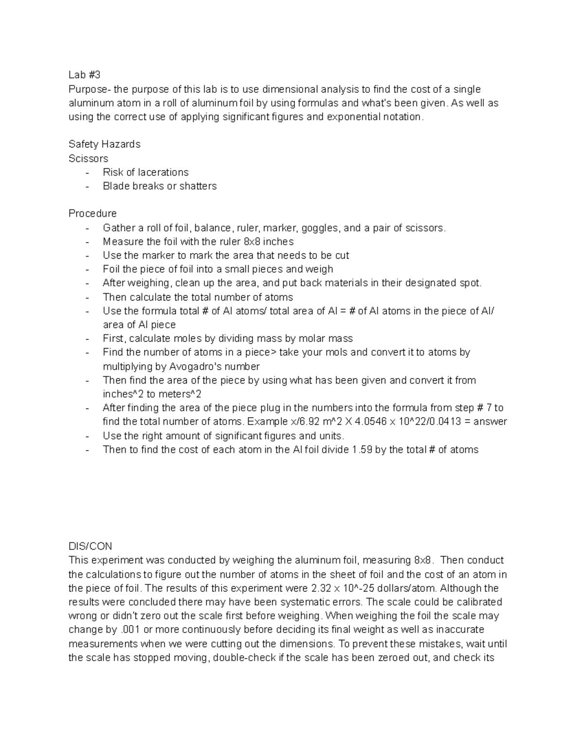 Lab #3 - Avogadro Goes to Court Lab - Lab # Purpose- the purpose of this lab is to use ...